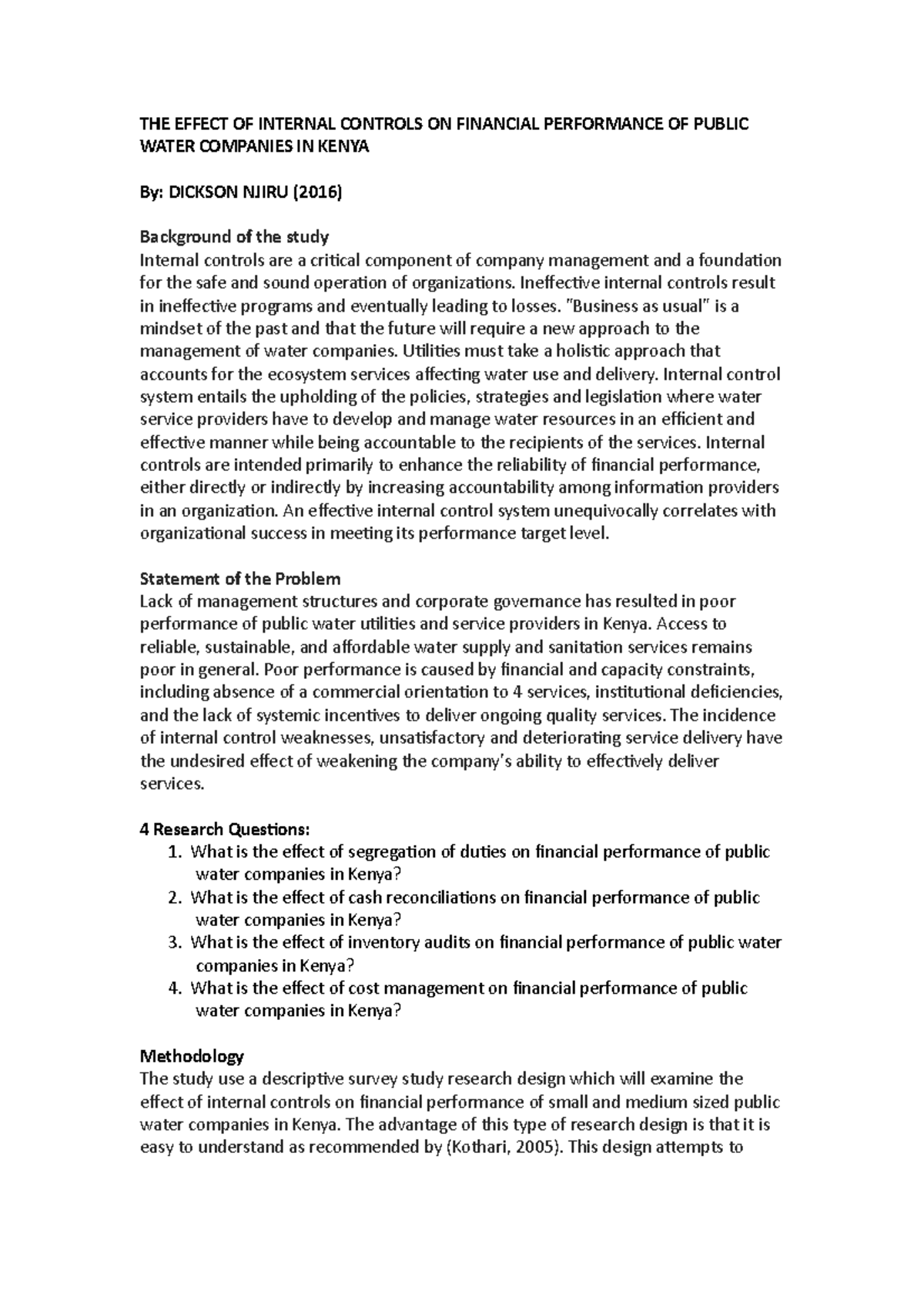 Rrl 2 ( Nijru) - THE EFFECT OF INTERNAL CONTROLS ON FINANCIAL PERFORMANCE OF PUBLIC WATER ...