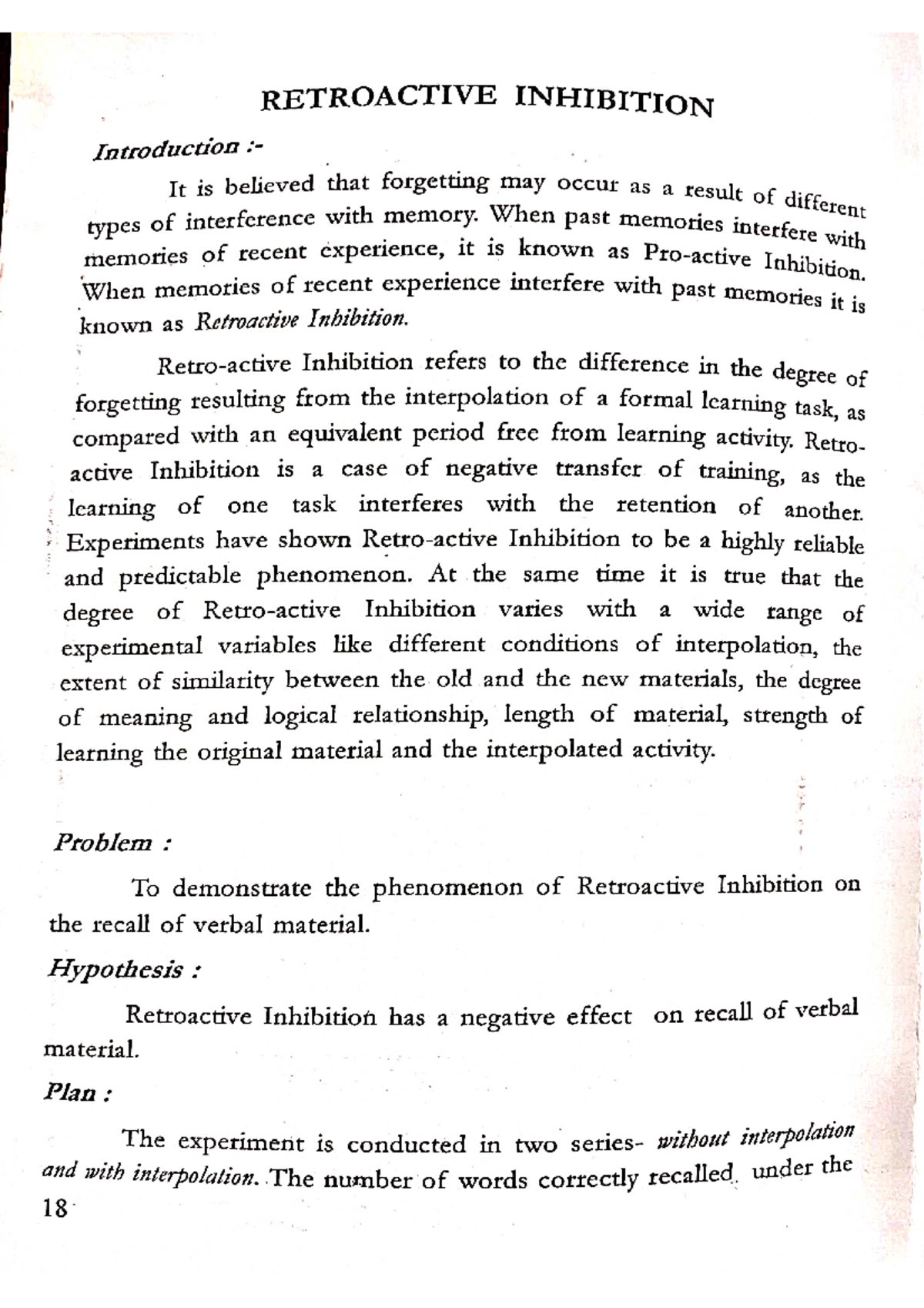 Proactive and retroactive inhibition - Practicals of Psychology - Studocu