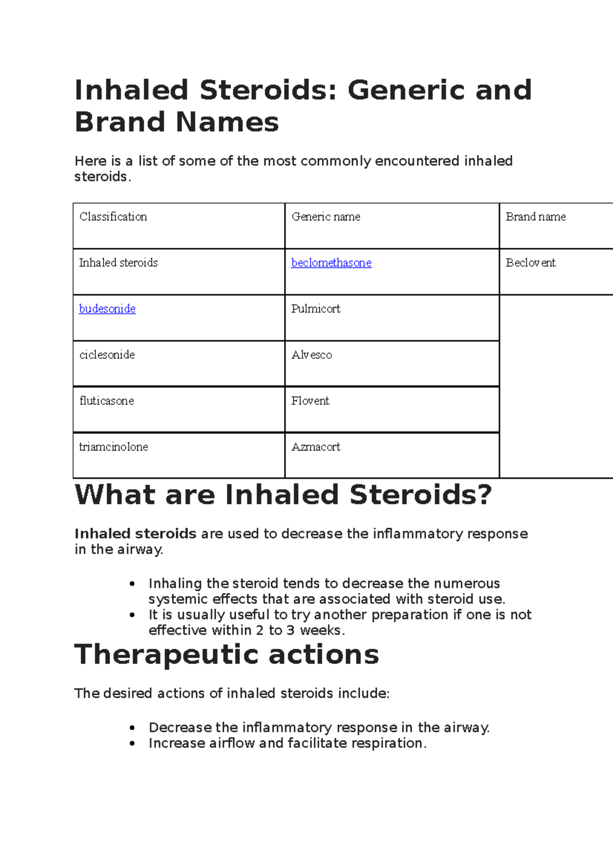 Inhaled Steroids: Nursing Notes - Inhaled Steroids: Generic and Brand ...