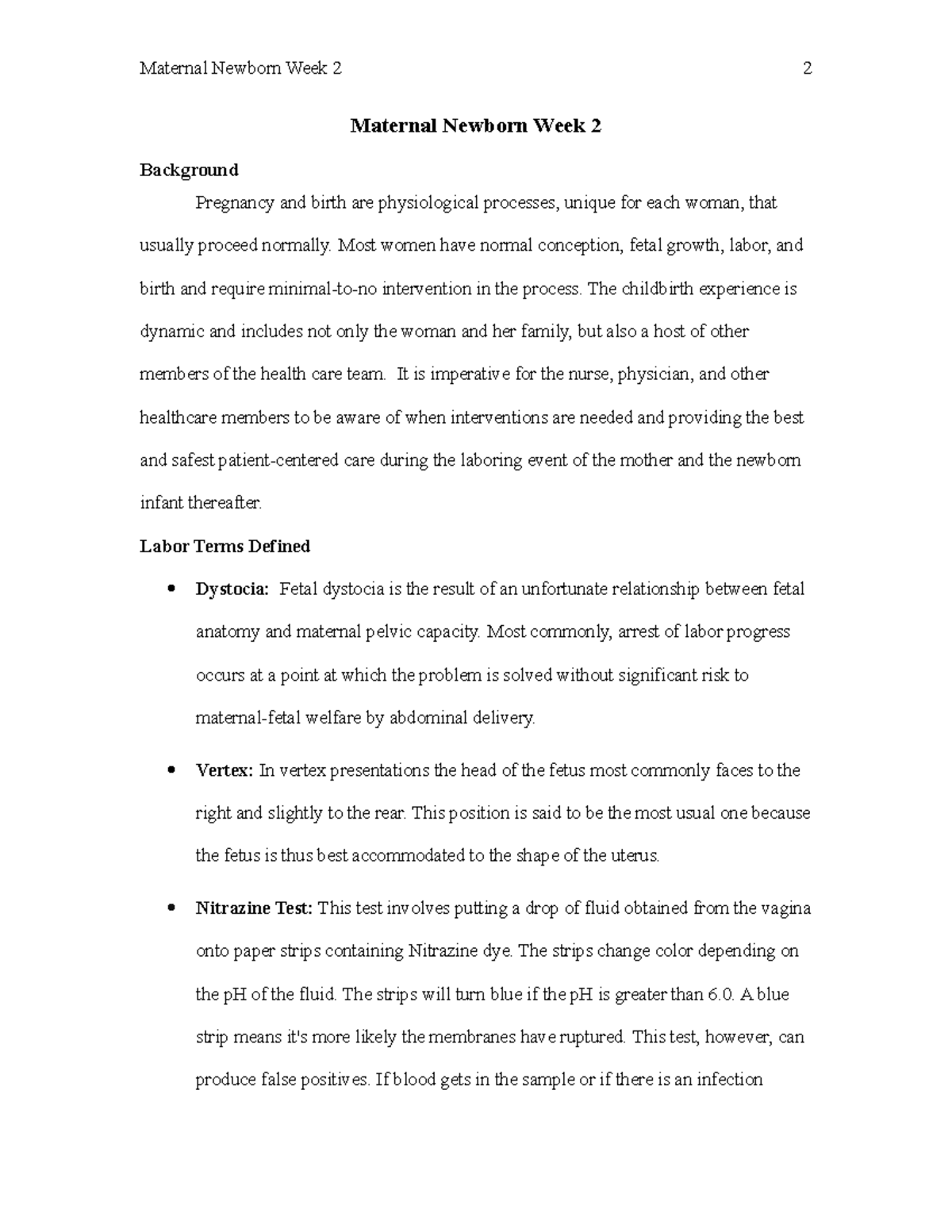 Maternal newborn week 2 - Maternal Newborn Week 2 Background Pregnancy ...