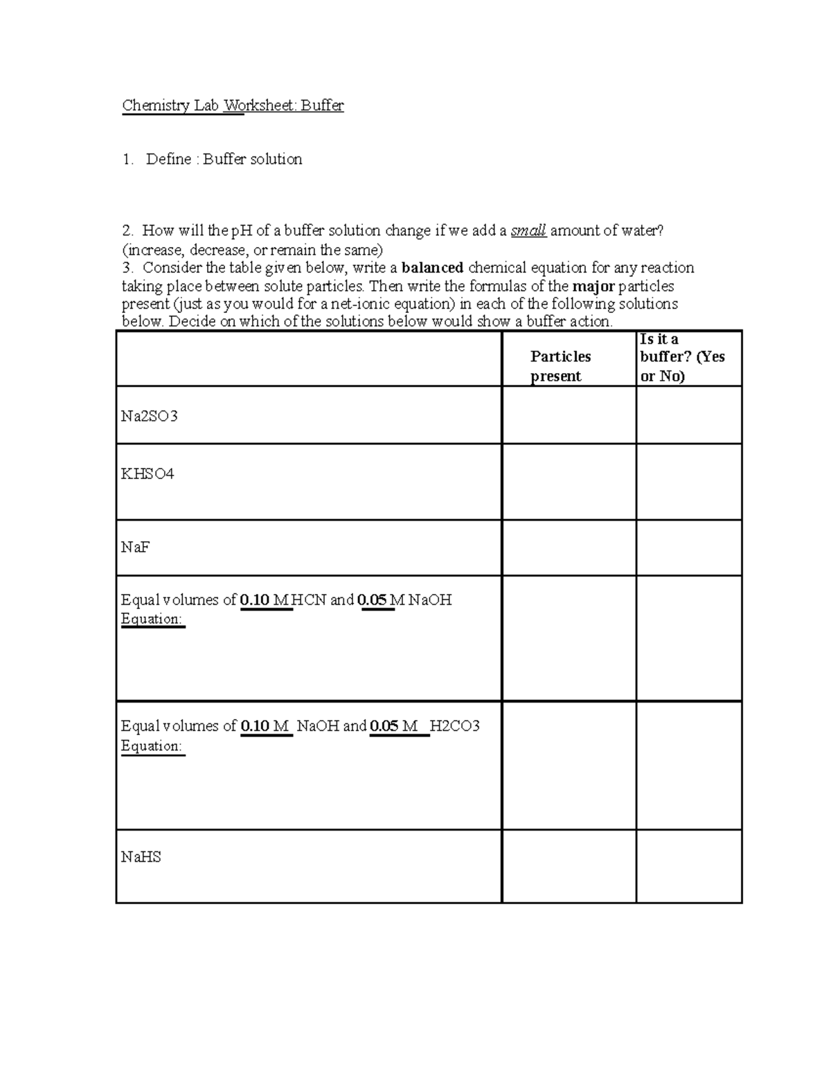 FER - This is coursework for General Chemistry Lab. - Chemistry Lab Worksheet: Buffer Define ...