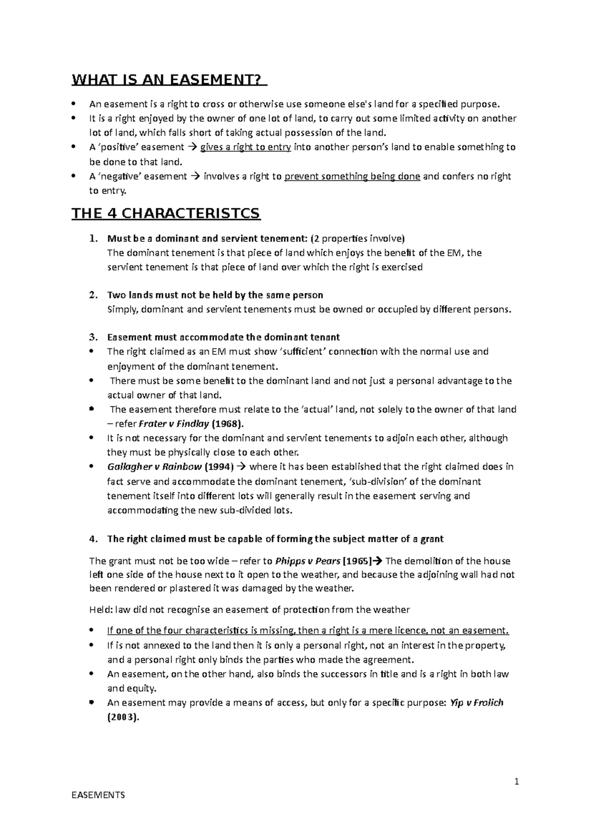Easements Notes 2018 - WHAT IS AN EASEMENT? An easement is a right to ...