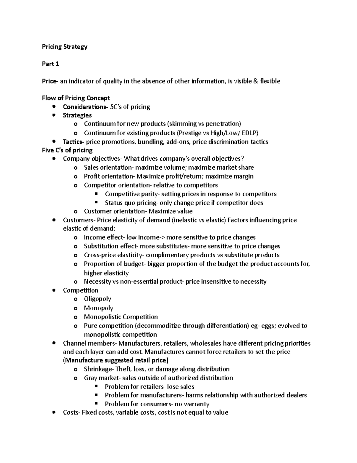 Pricing Strategy - Summary of lecture notes - Pricing Strategy Part 1 ...