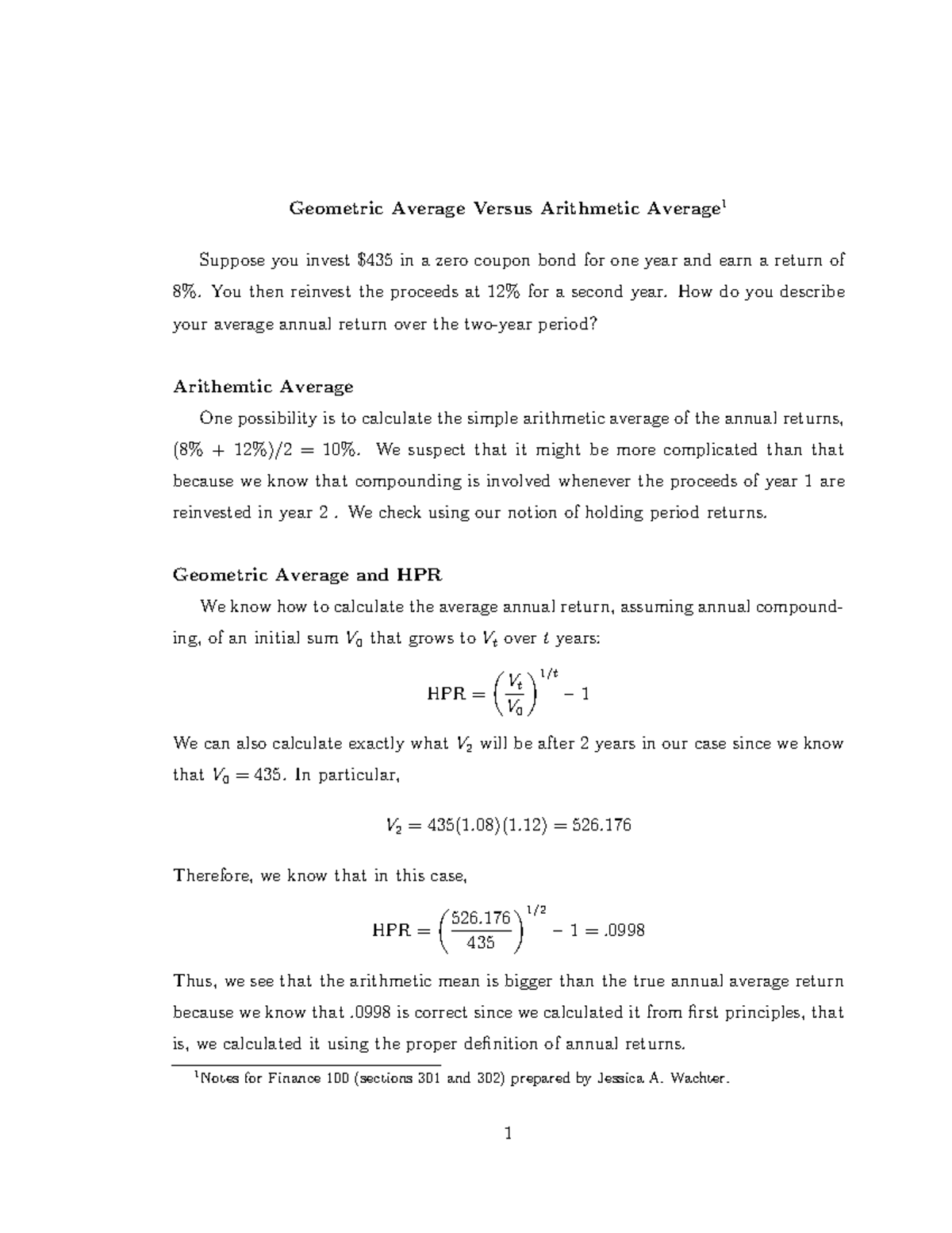 09. Geometric Average Versus Arithmetic Average - You then reinvest the ...