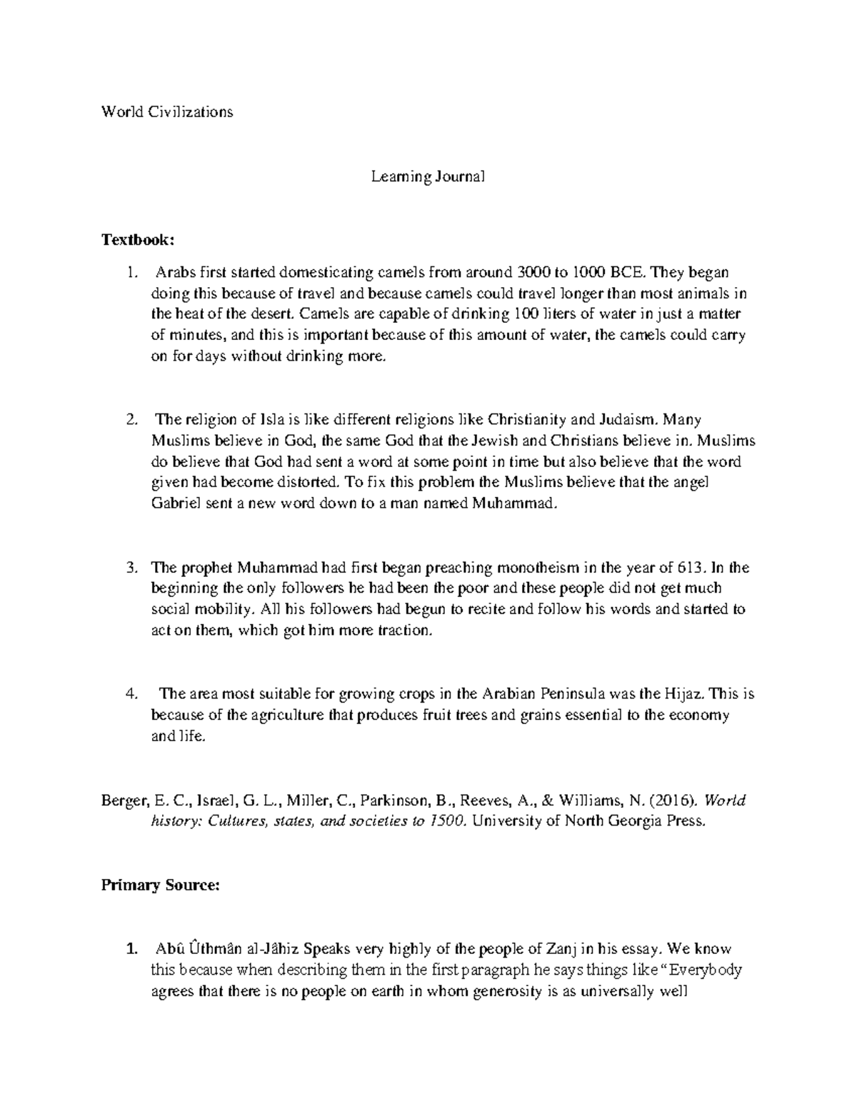 Learning journal 4 - World Civilizations Learning Journal Textbook ...