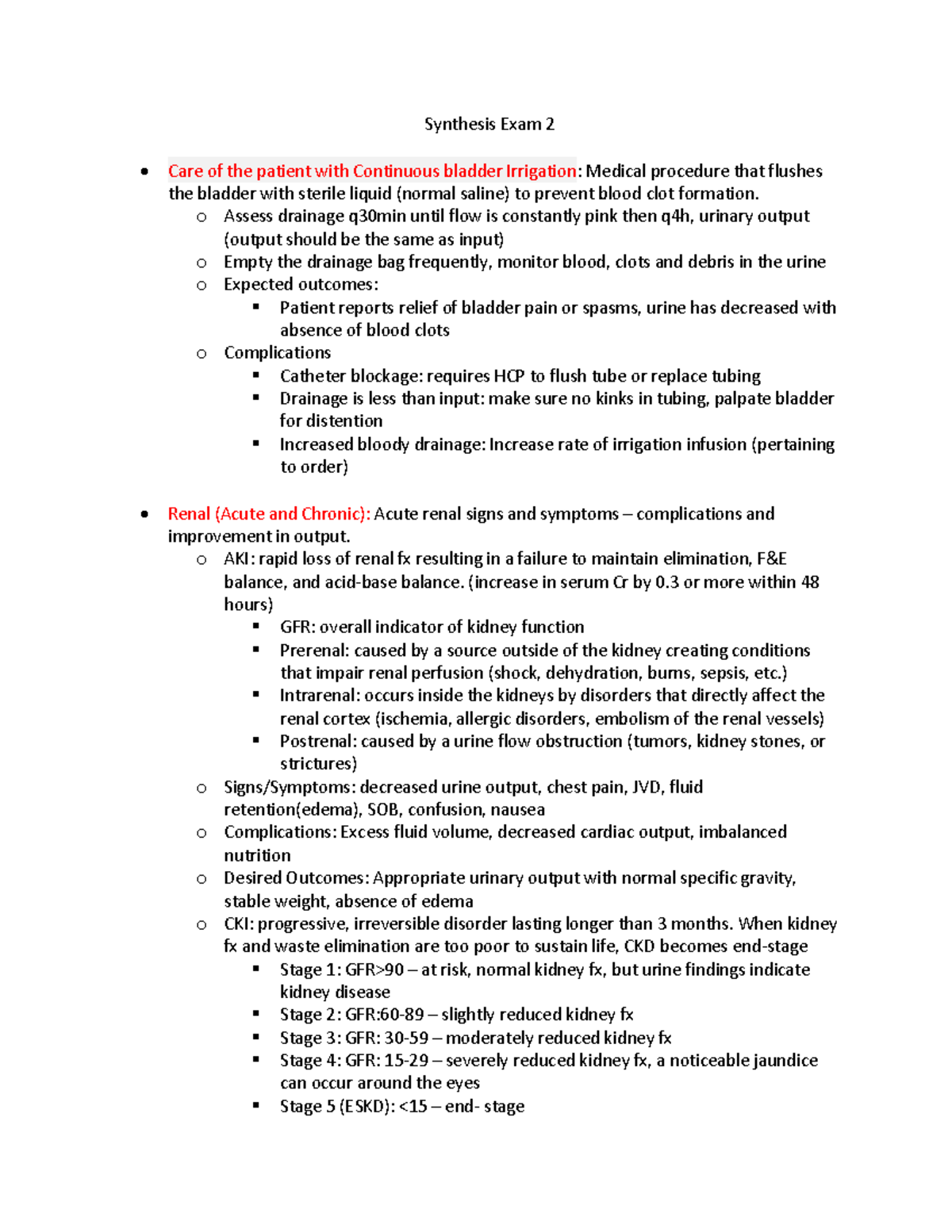 Synthesis Exam 2 Study Guide - Synthesis Exam 2 Care of the patient ...