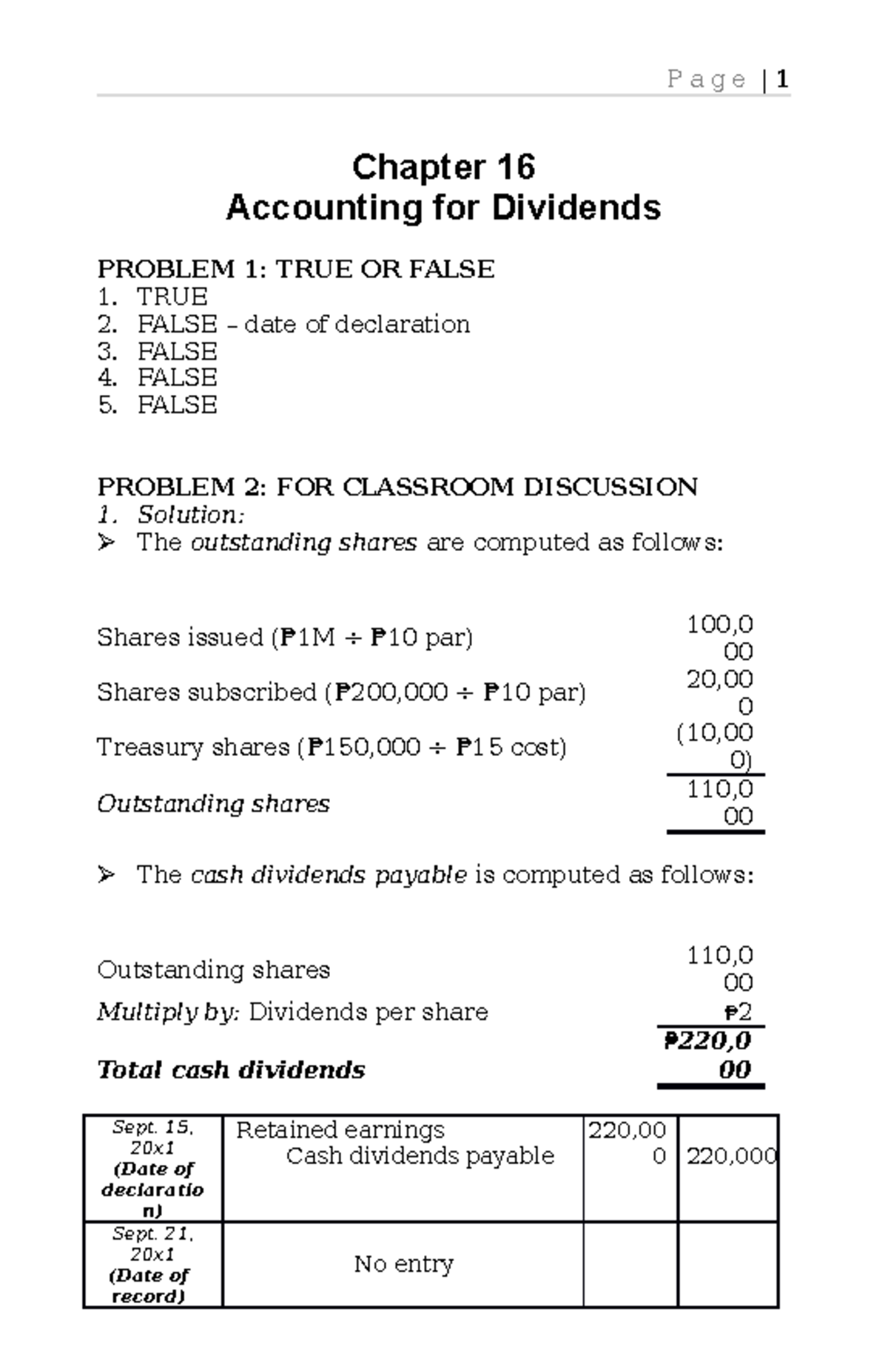 SOL. MAN. Chapter 16 Accounting FOR Dividends - Chapter 16 Accounting ...