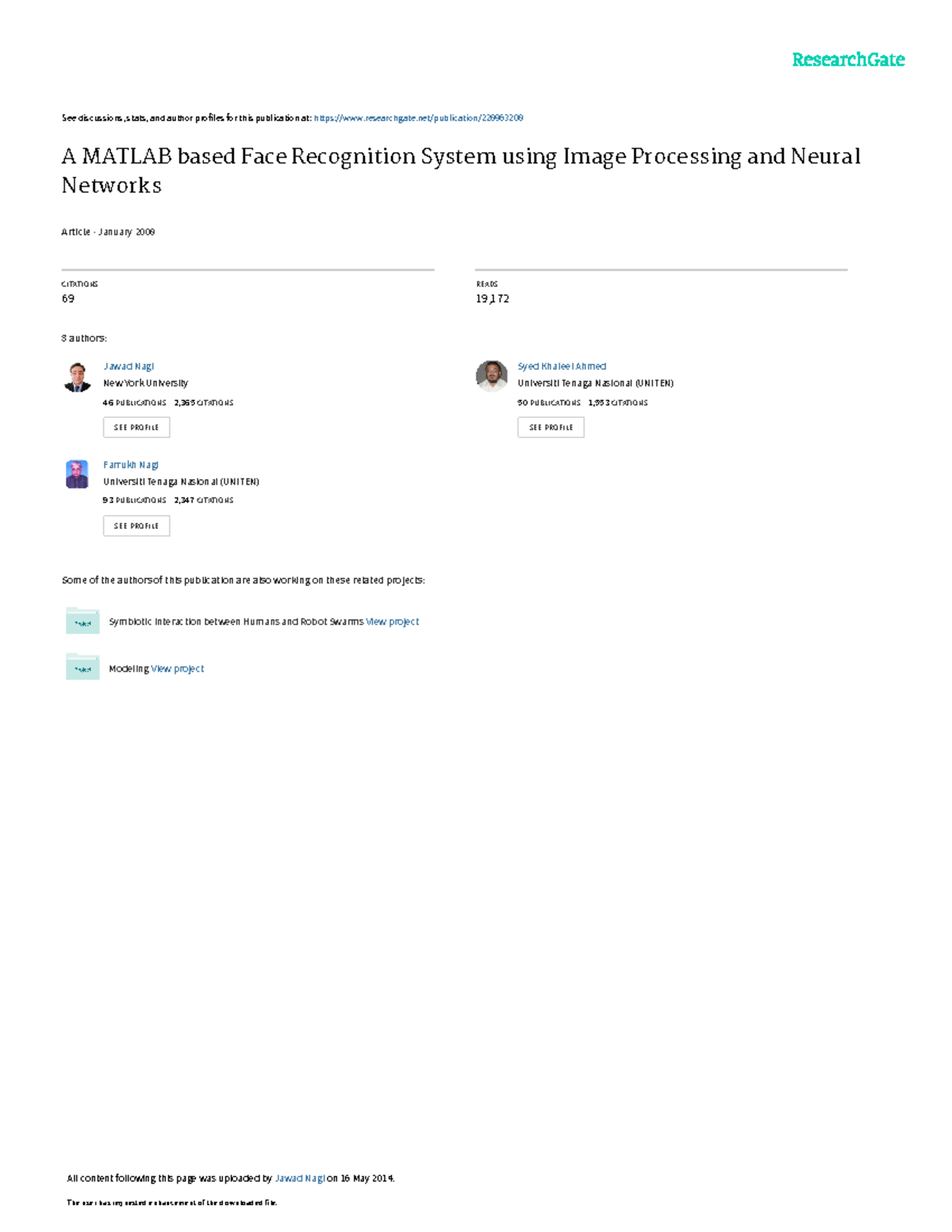 A Matlab Based Face Recognition System Using Image See Discussions Stats And Author Profiles