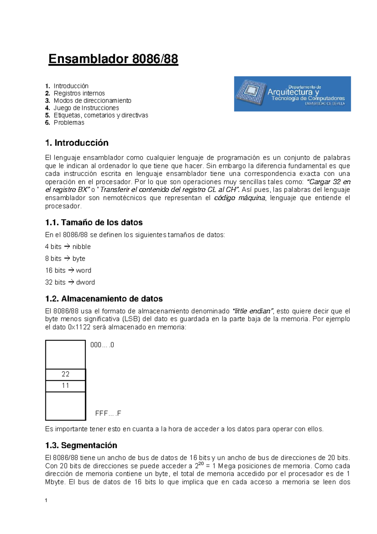 Assembler 8086 - apuntes del curso - Ensamblador 8086/ 1. Introducción ...