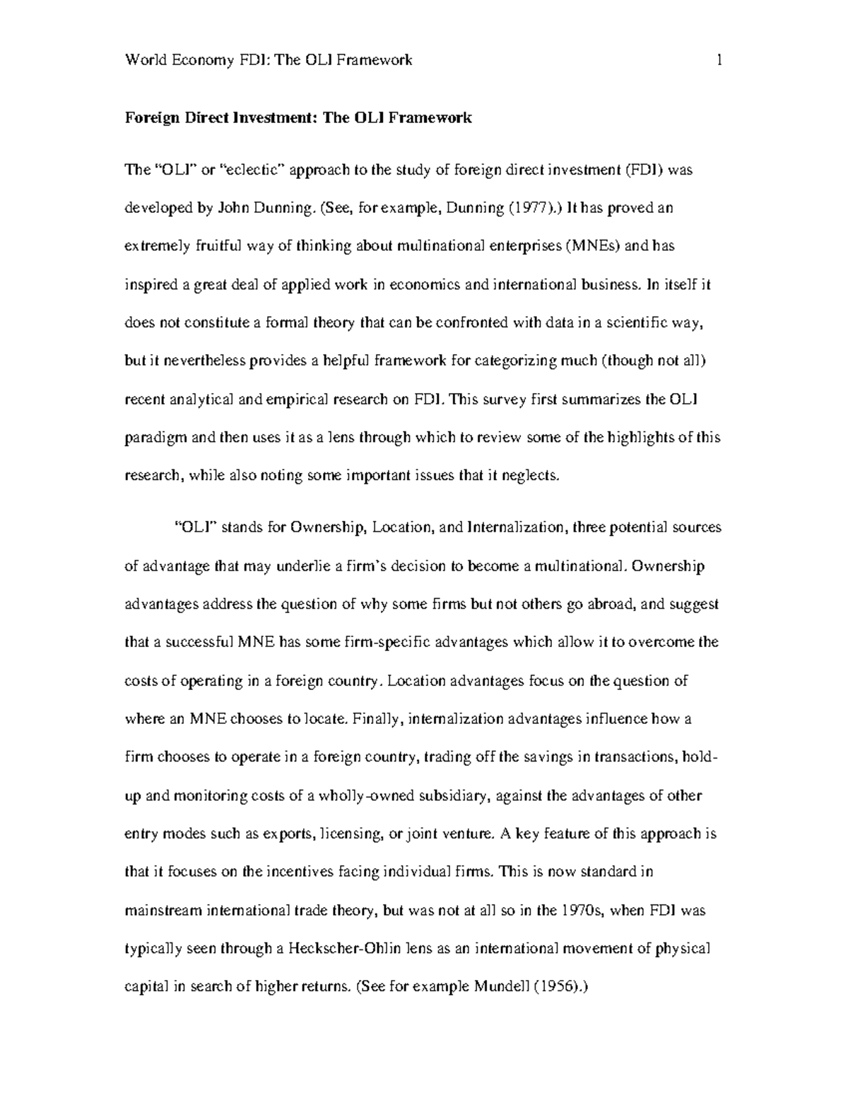 Marketing The OLI Framework - Foreign Direct Investment: The OLI ...