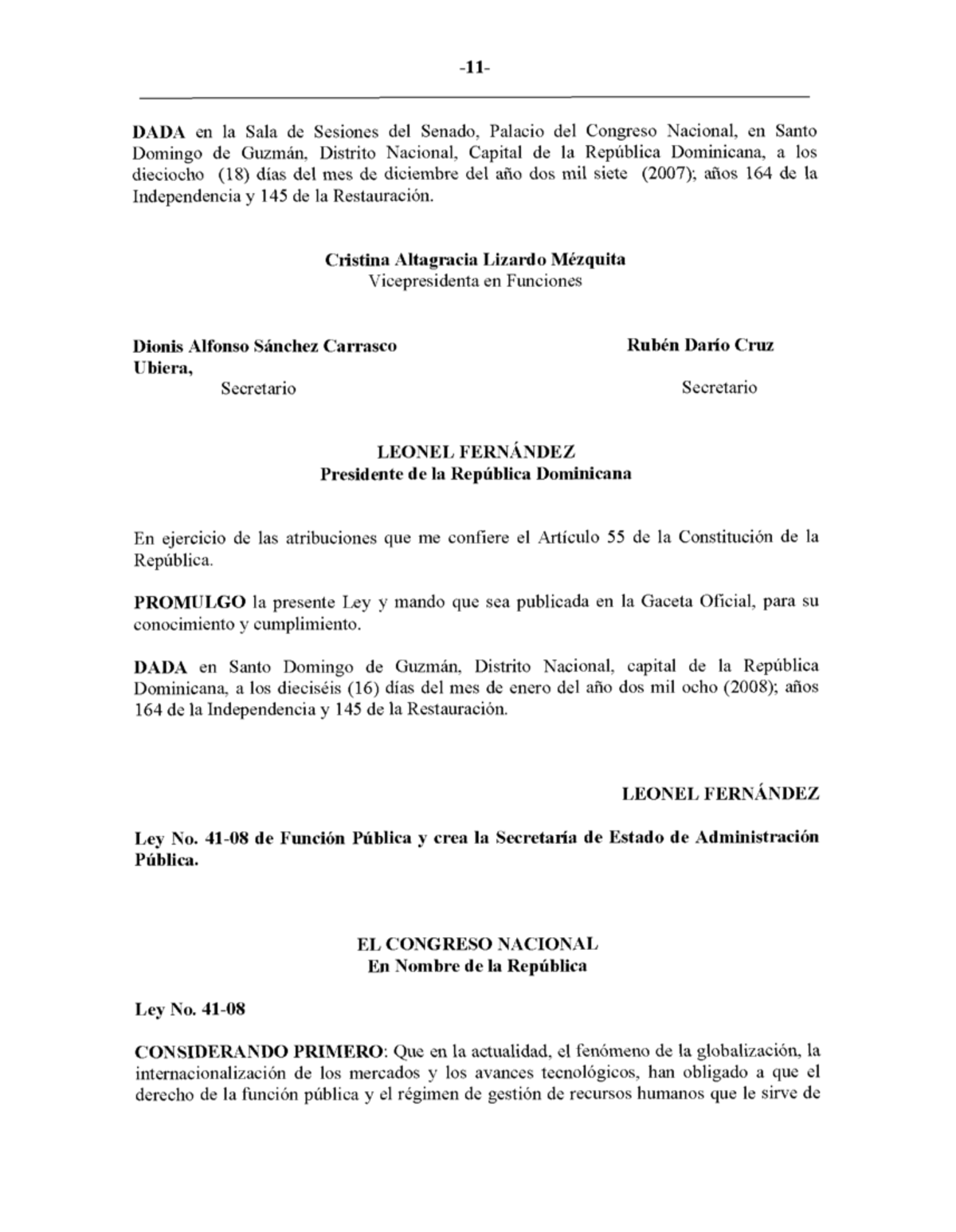 Ley No . 41-08 - jklkk - DADA en la Sala de Sesiones del Senado ...