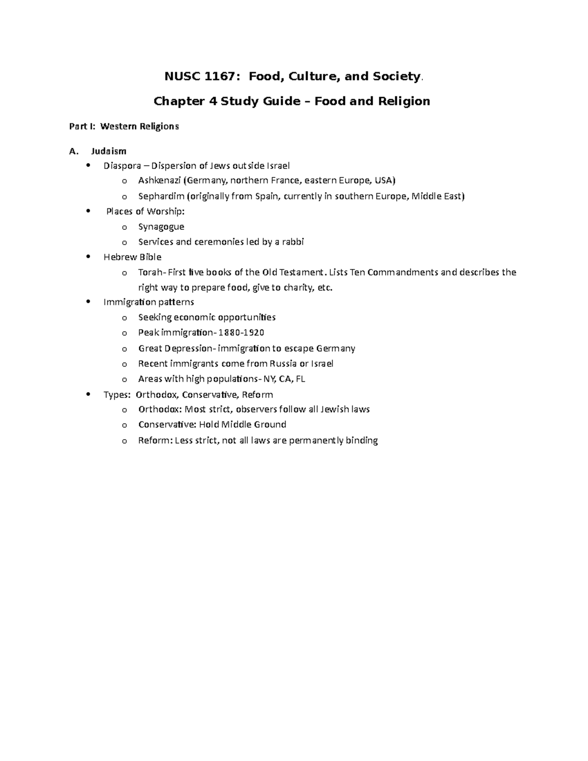 L11- Food and Religion - NUSC 1167: Food, Culture, and Society. Chapter ...