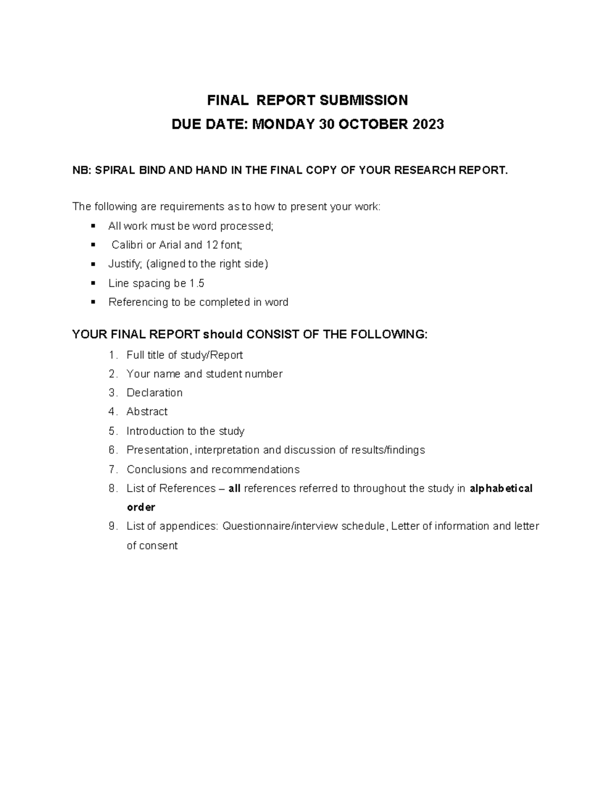 Final Report structure - 30 October 2023 5 - FINAL REPORT SUBMISSION ...