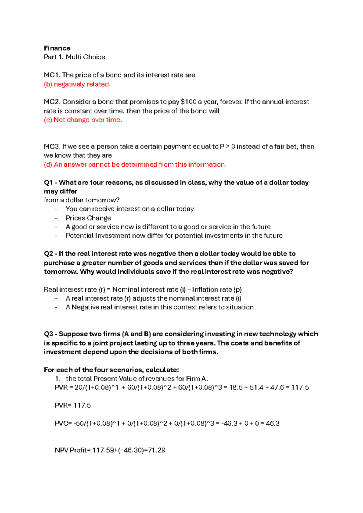 Joel Beets - Economics Tutorial 8 - Finance Part 1: Multi Choice MC1. The price of a bond and ...