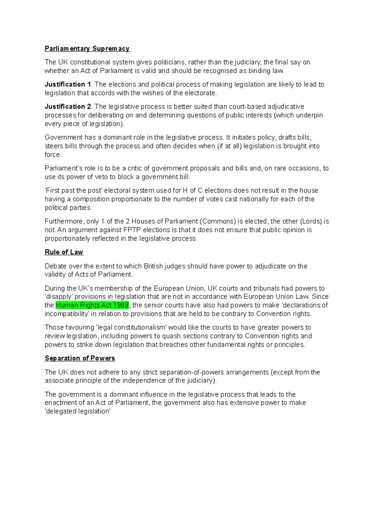 Parliamentary Supremacy - Justification 1 : The elections and political ...