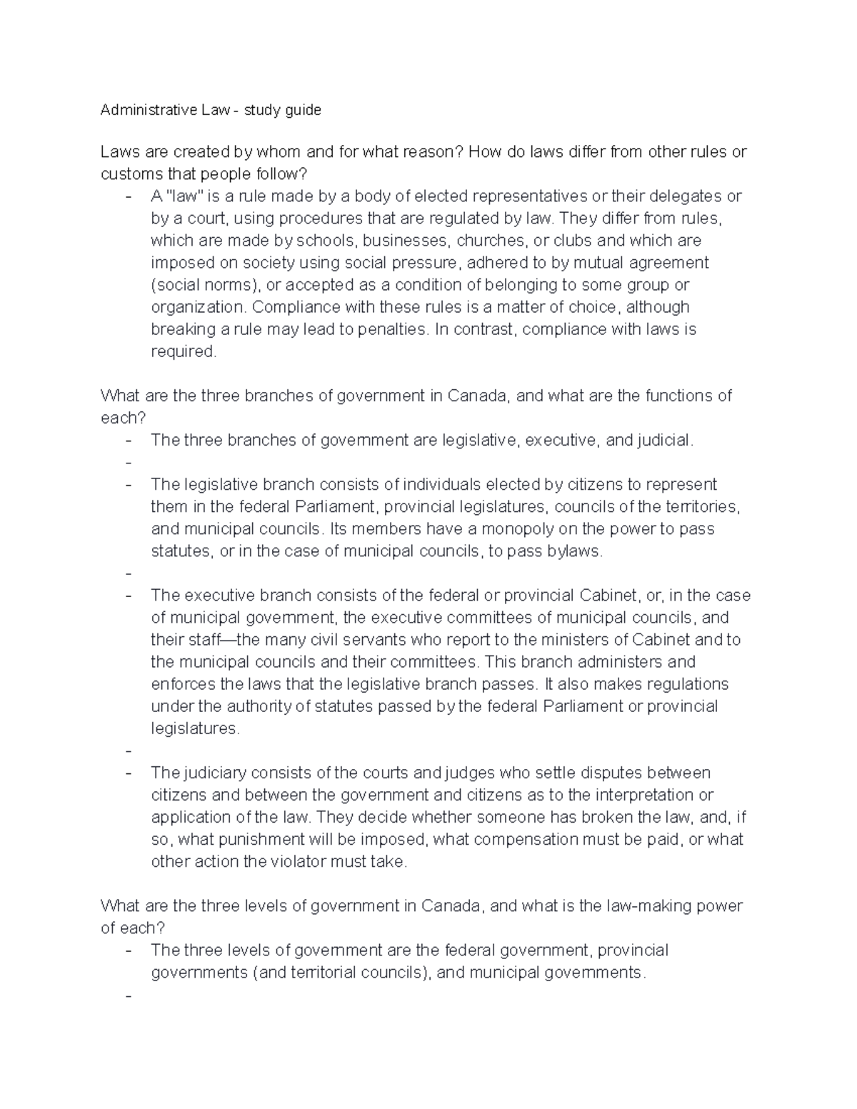 Administrative Law - study guide - PL105 - Studocu