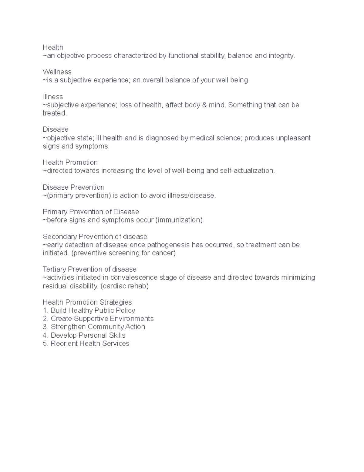 Nursing theory - Lecture Reviewer - Health ~an objective process ...