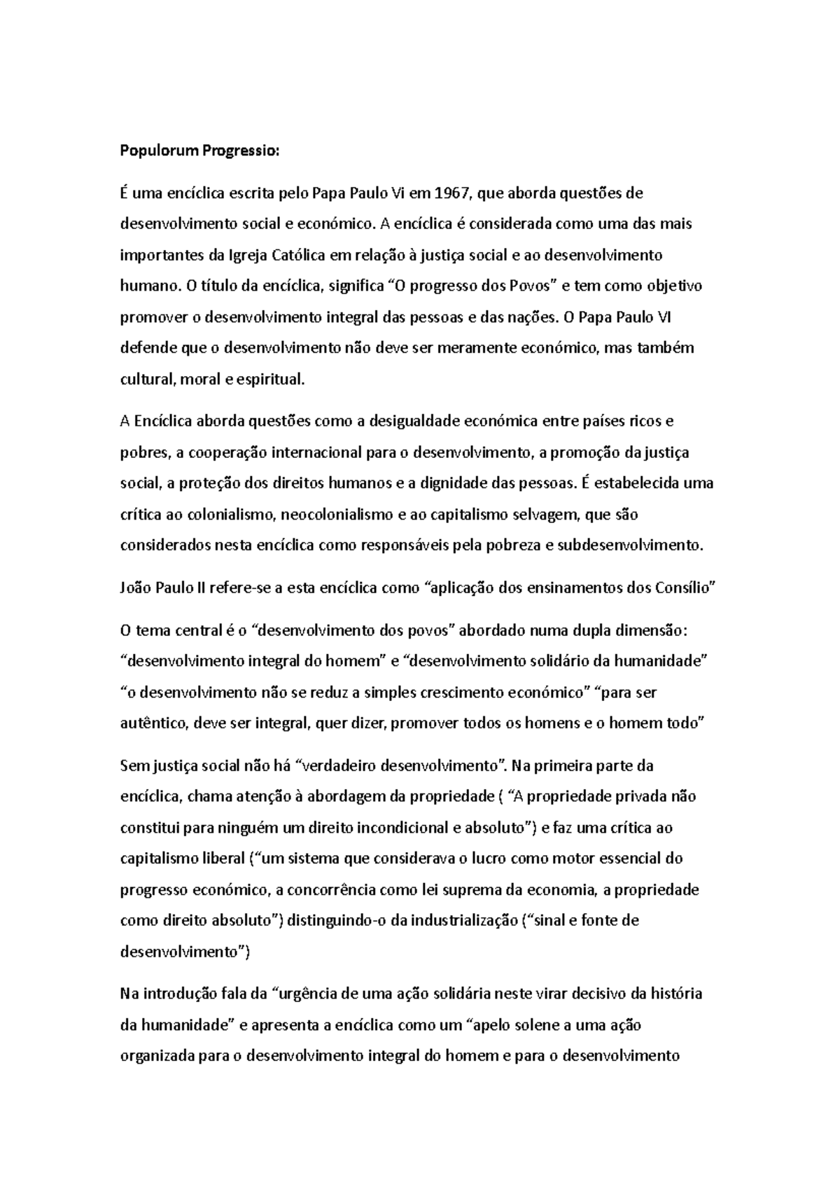 Populorum Progressio - A encíclica é considerada como uma das mais ...