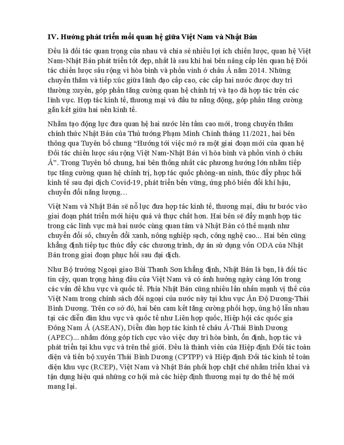 SỬ MỤC 4 MQH VN-NB - Ôn tập - IV. Hướng phát triển mối quan hệ giữa Việt Nam và Nhật Bản Đều là ...