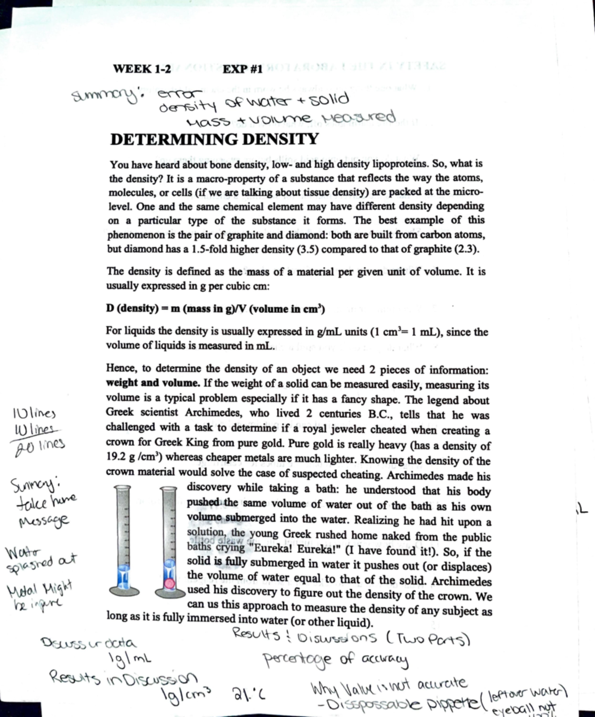 Density Lab - WEEKl-2 EXP#l You have heard about bone density, low- and ...