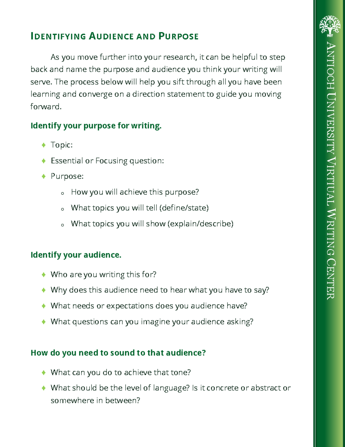 Identifying Audience in writing - A NTIOCH U NIVERSITY V IRTIUAL W ...