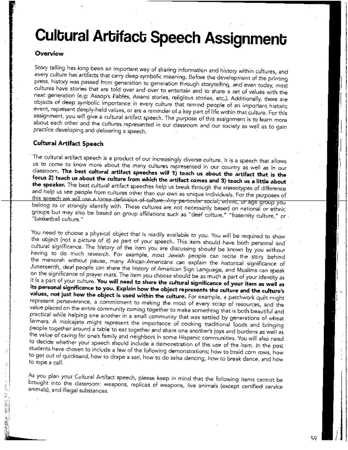 Cultural Artifact Speech Teacher's Packet of COM 304 - COM 304 - Studocu