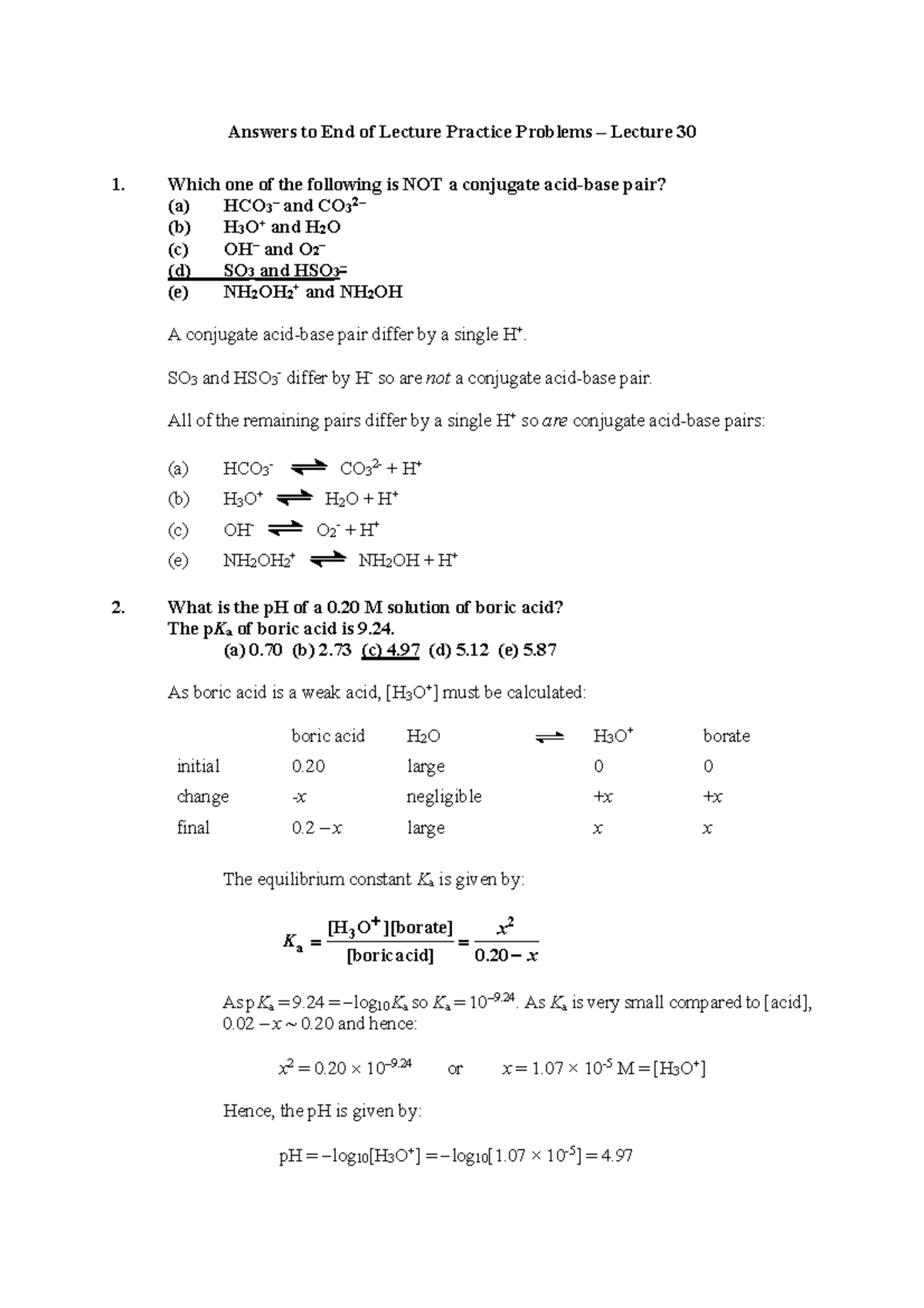 Answers To End Of Lecture Practice Problems Lecture 30 Answers To End Of Lecture Practice 