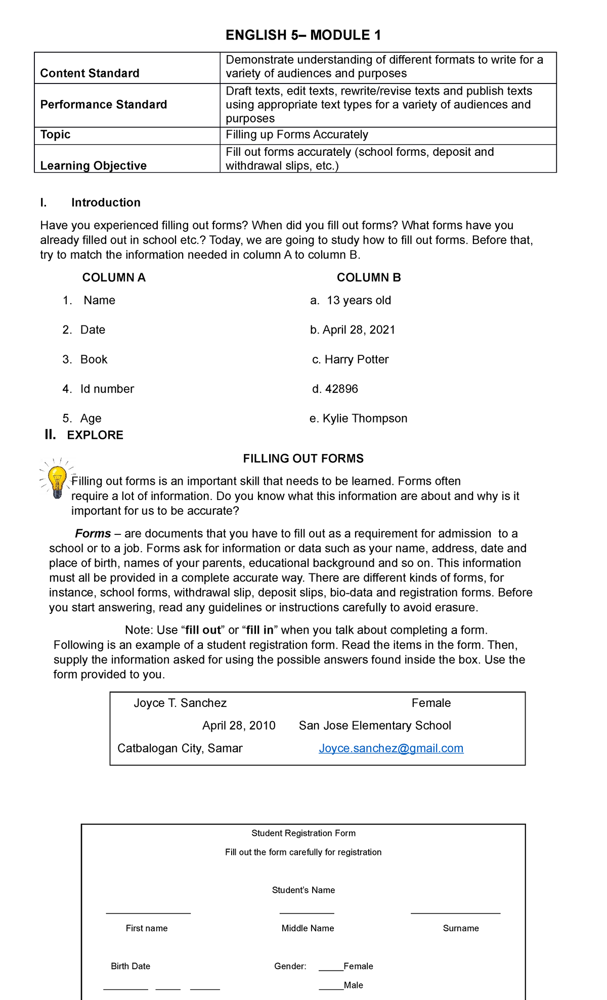 English 5 - module - ENGLISH 5– MODULE 1 Content Standard Demonstrate ...