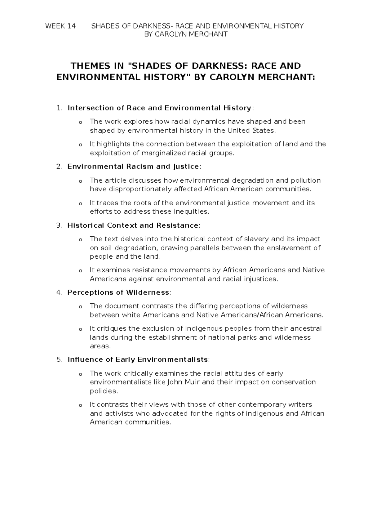 Week 14 Shades of Darkness Reading Notes - BY CAROLYN MERCHANT THEMES ...