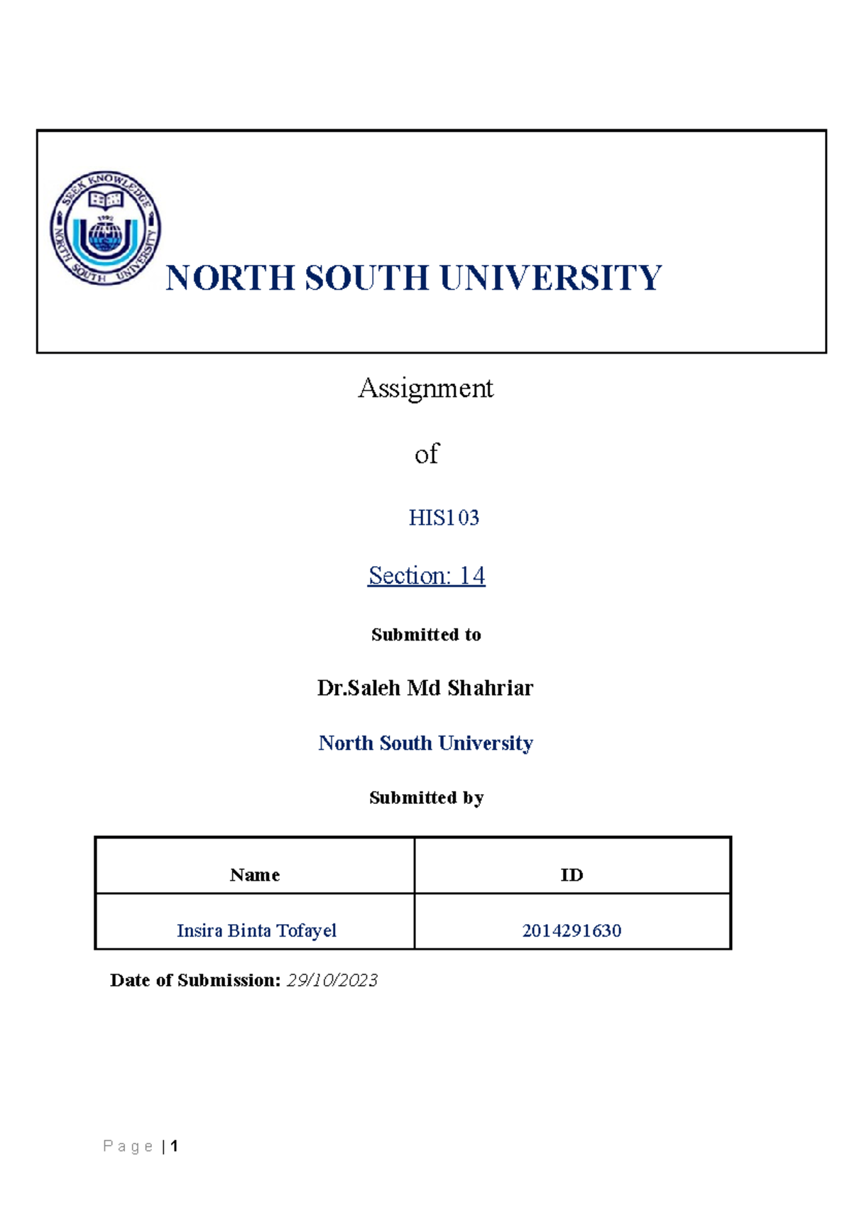 6 point movement assignment his 103 id 2014 291630 - NORTH SOUTH ...