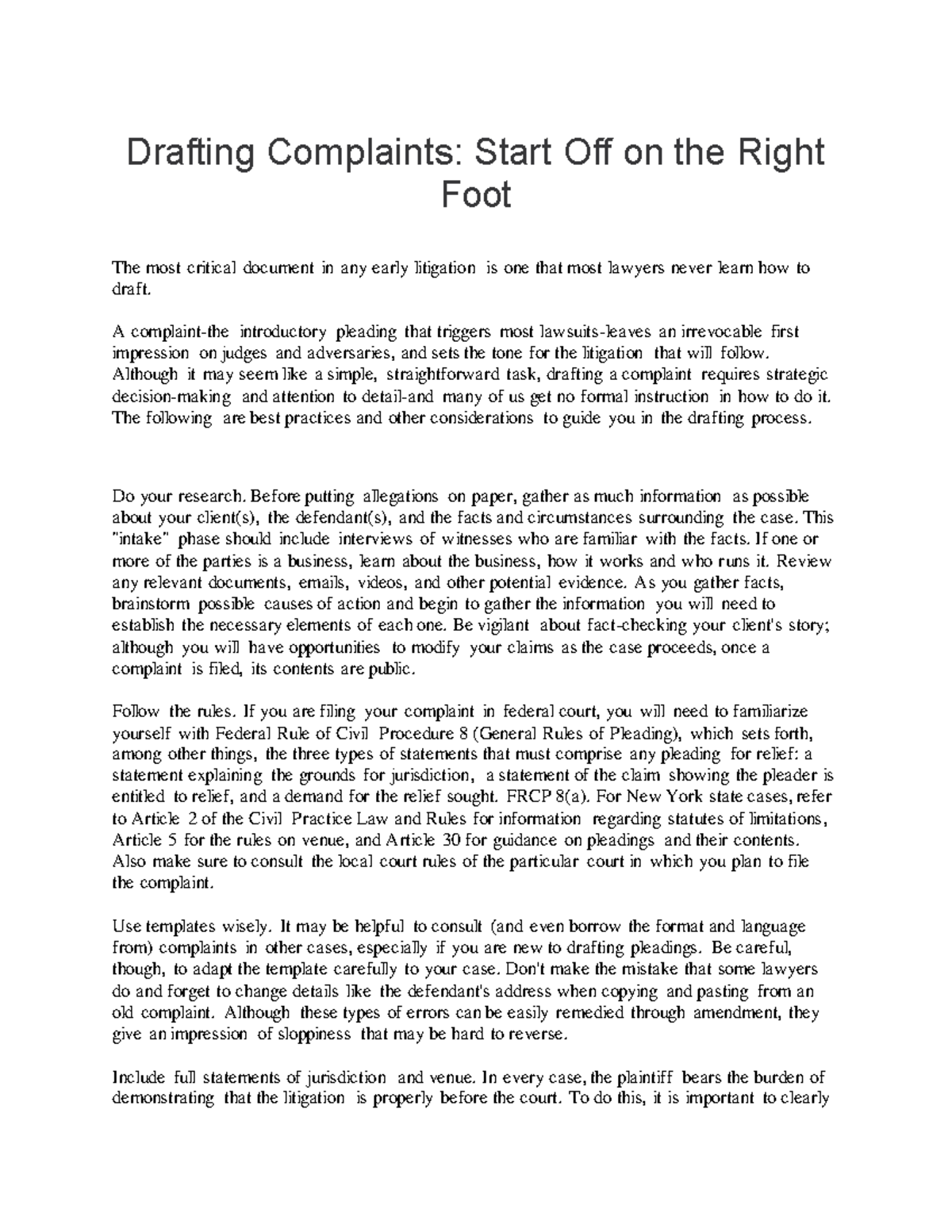 1633 Drafting Complaints - Drafting Complaints: Start Off on the Right ...