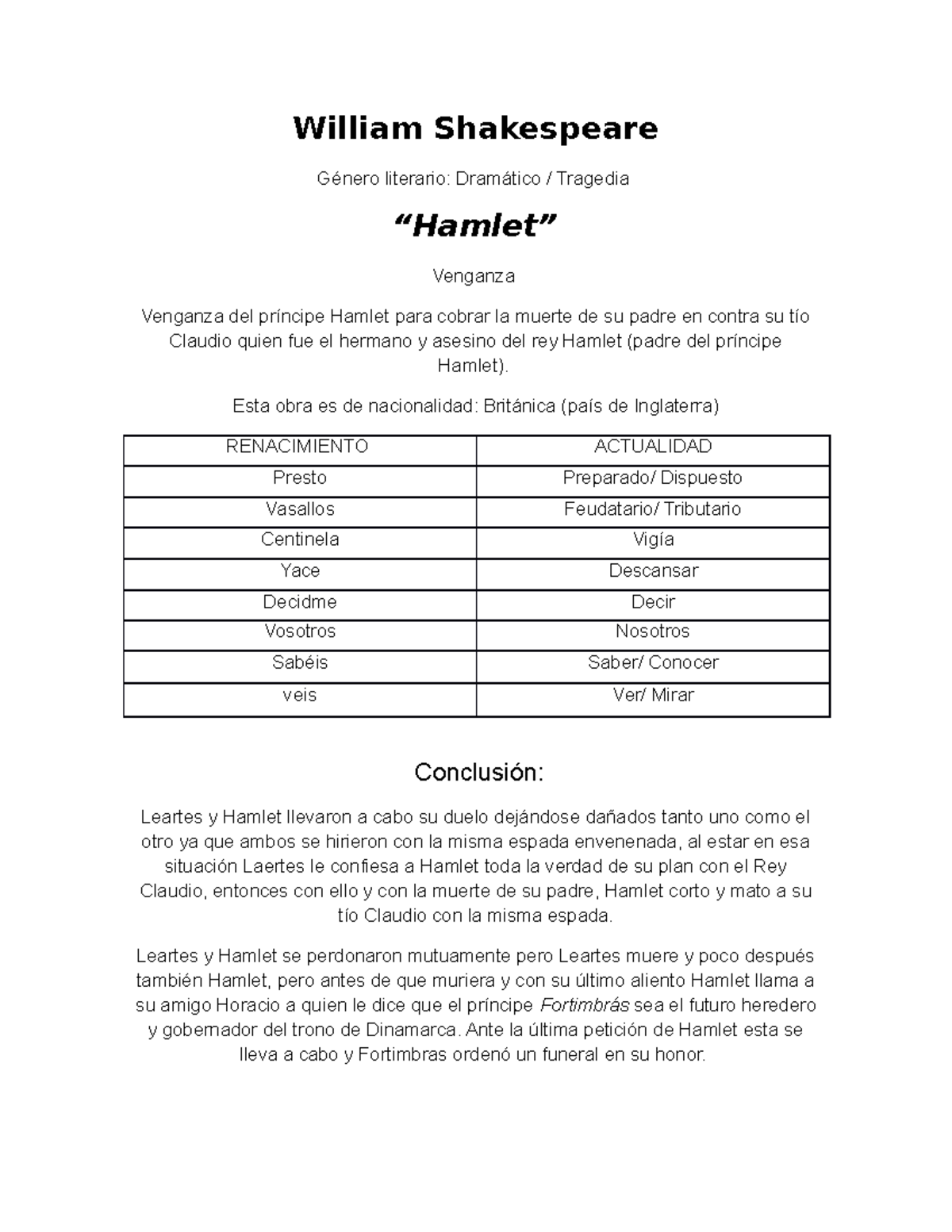 William Shakespeare - William Shakespeare Género literario: Dramático ...
