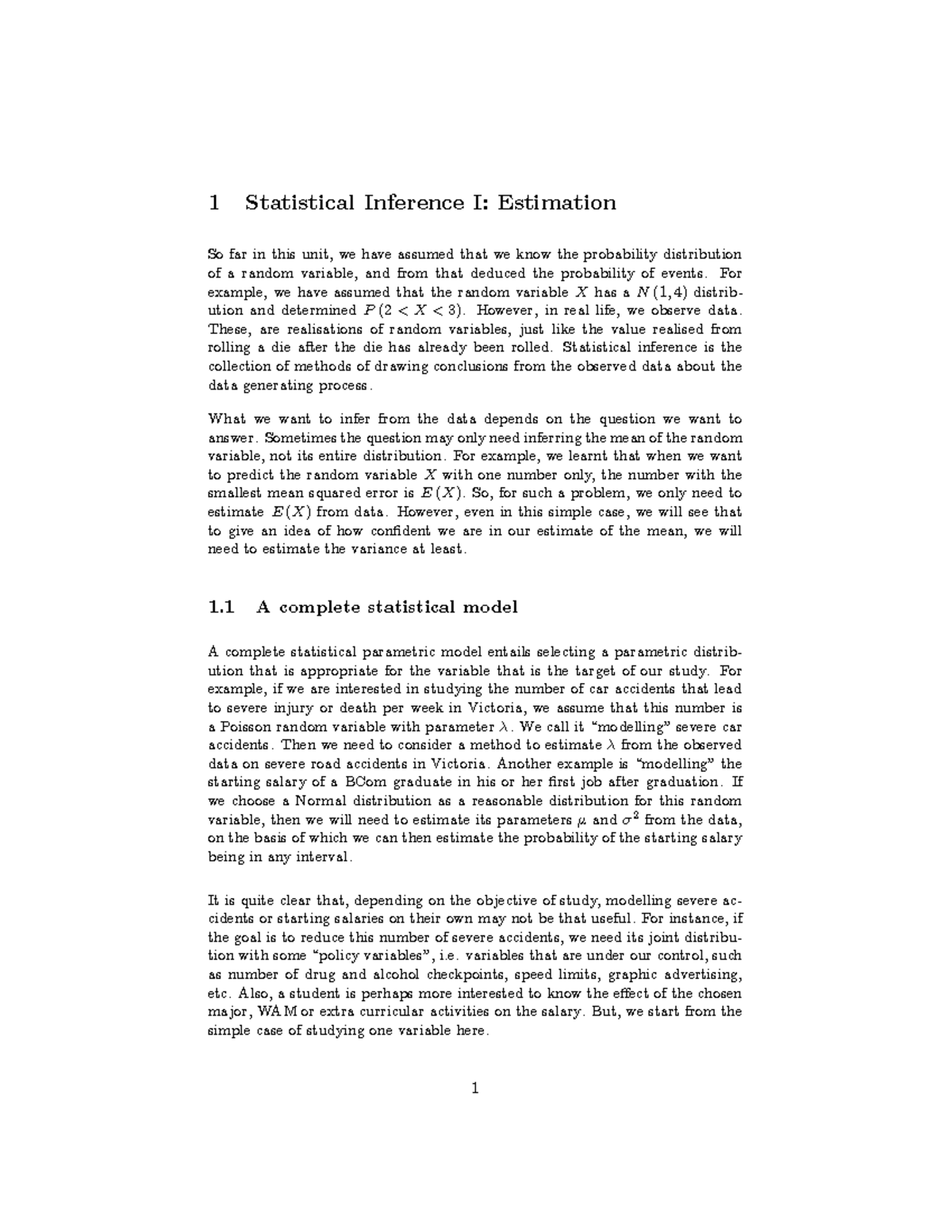 Inference-1 - Statistical inference notes - 1 Statistical Inference I ...
