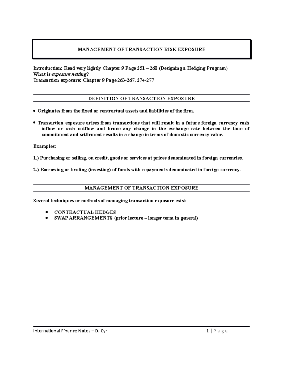 Topic 16 - Transaction Exposure Management - FNCE 4P05 - Brocku - Studocu