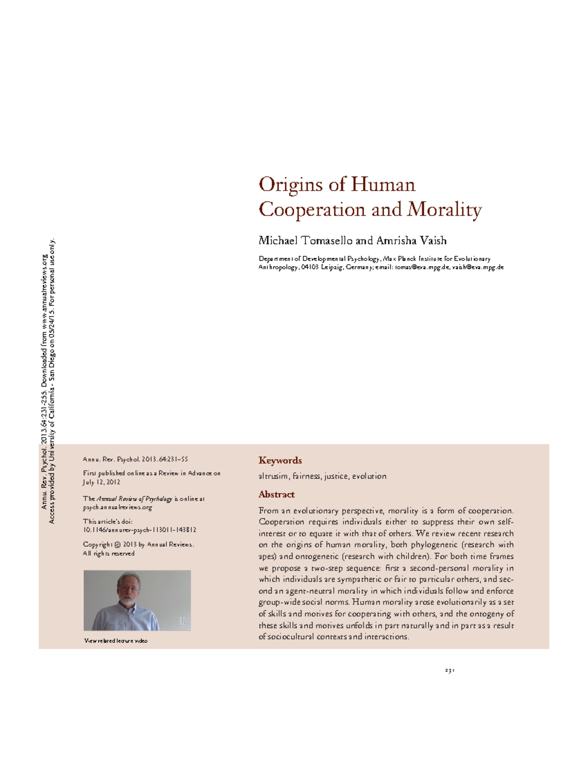 Michael Tomasello and Amrisha Vaish - Origins of Human Cooperation and ...