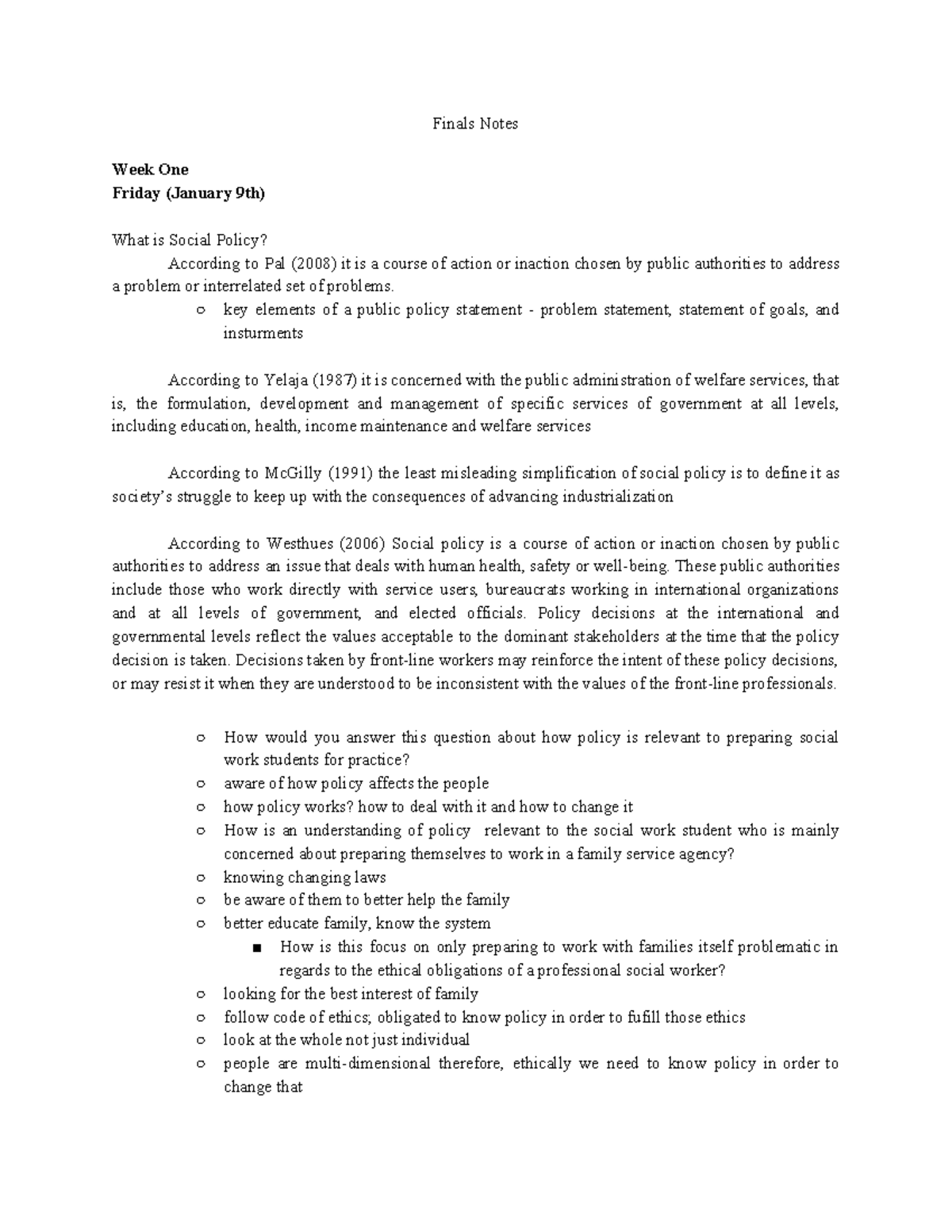 Critical Social Policy Finals Notes - Finals Notes Week One Friday ...