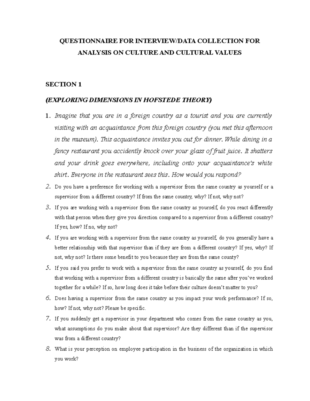 New Questionnaire FOR Interview - QUESTIONNAIRE FOR INTERVIEW/DATA ...