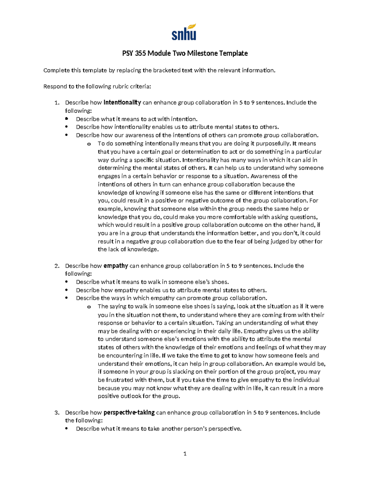 PSY 355 Module Two Milestone - Respond to the following rubric criteria ...