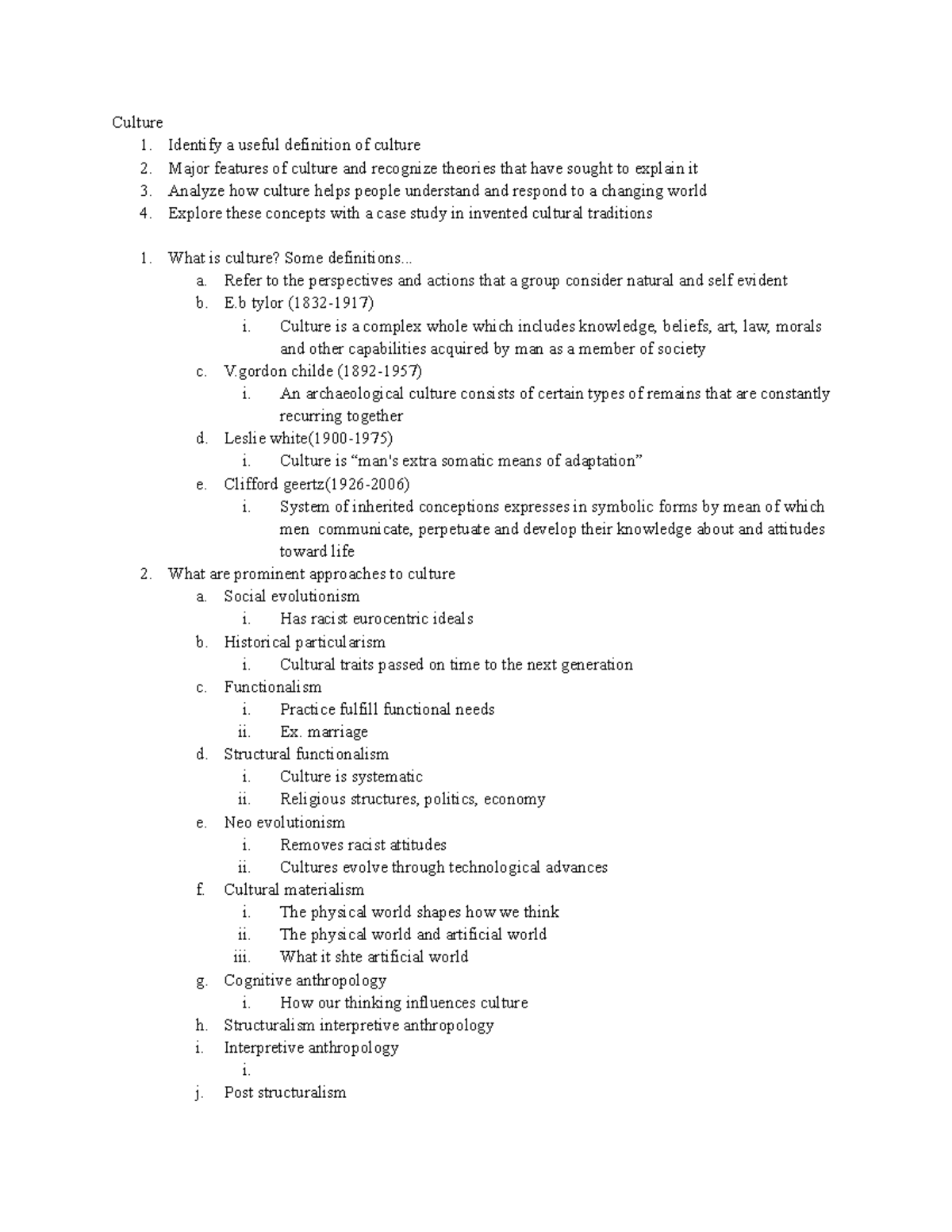 Culture Review - Culture 1. Identify a useful definition of culture 2 ...