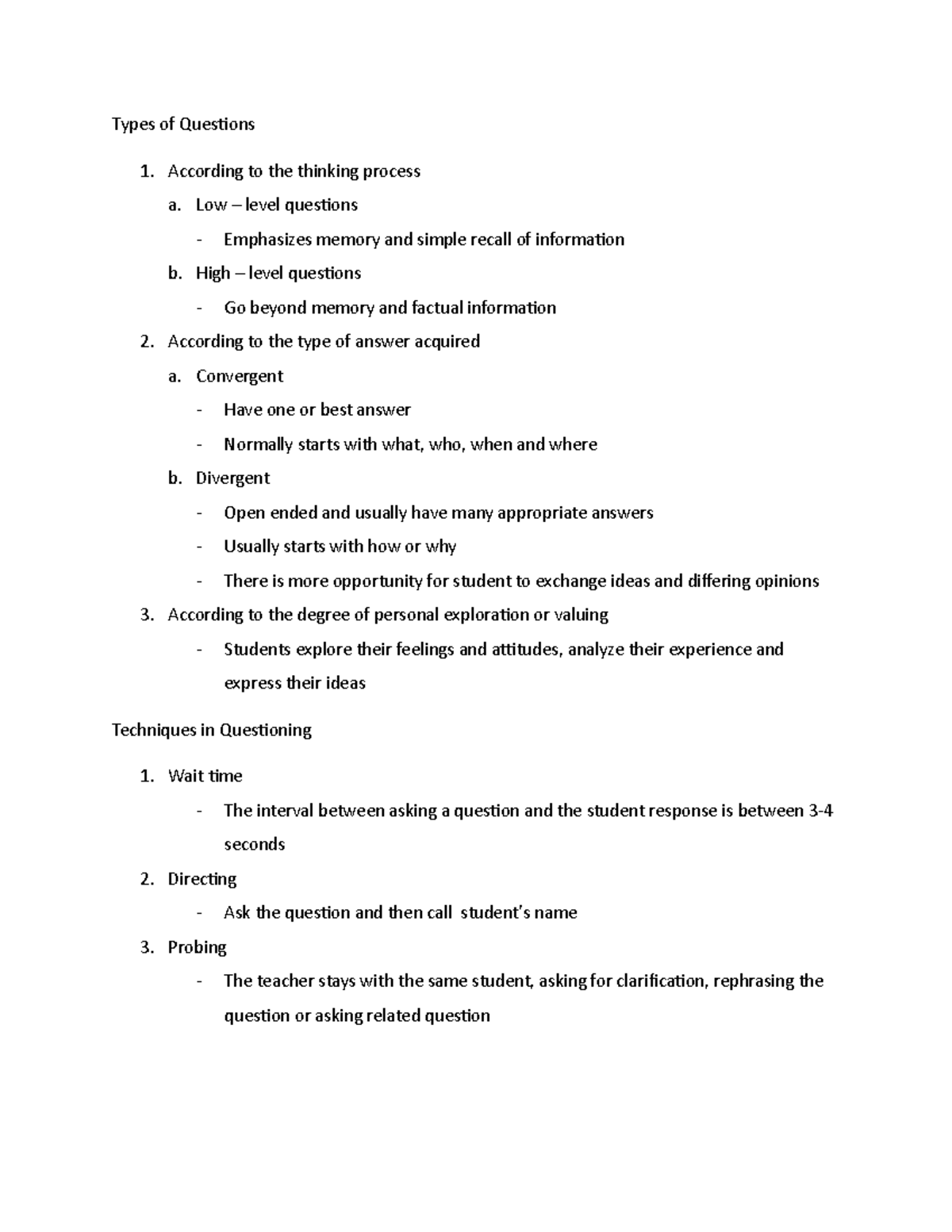 Types of Questions and Techniques in Questioning - Types of Questions 1 ...