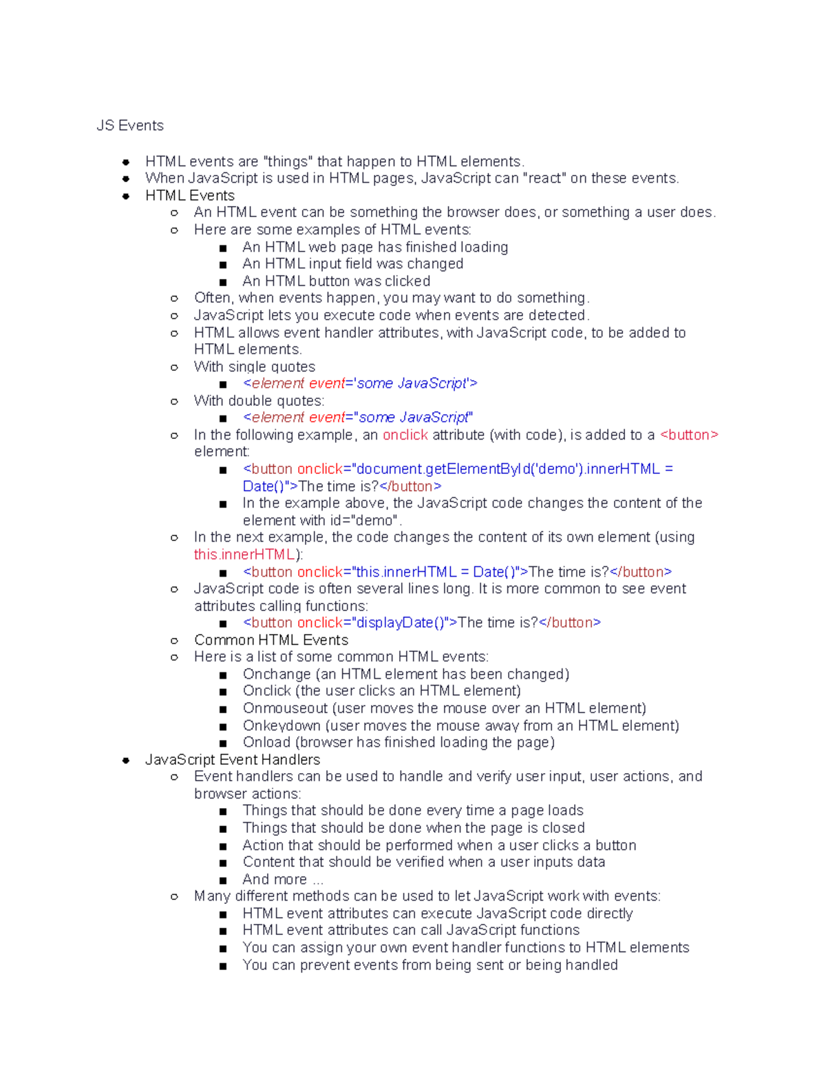 J4502 Events to points - Prof. Garvin - JS Events HTML events are ...