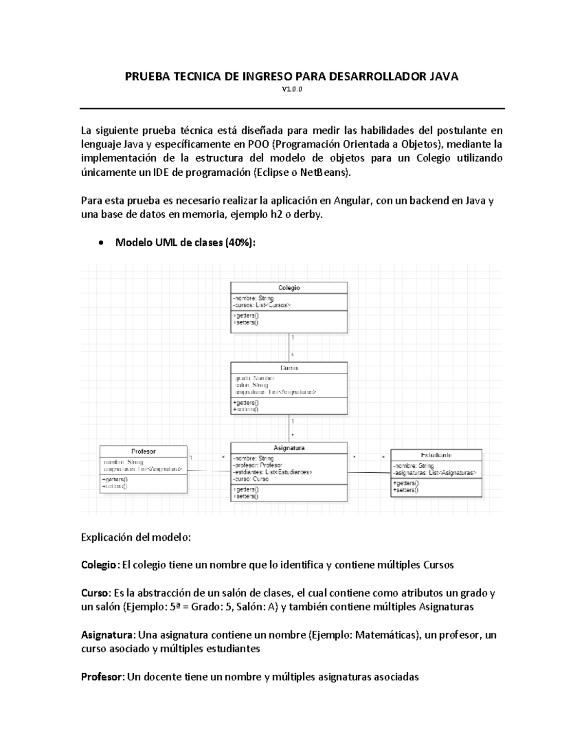 Prueba Tecnica Desarrollador - PRUEBA TECNICA DE INGRESO PARA DESARROLLADOR JAVA V1. La ...