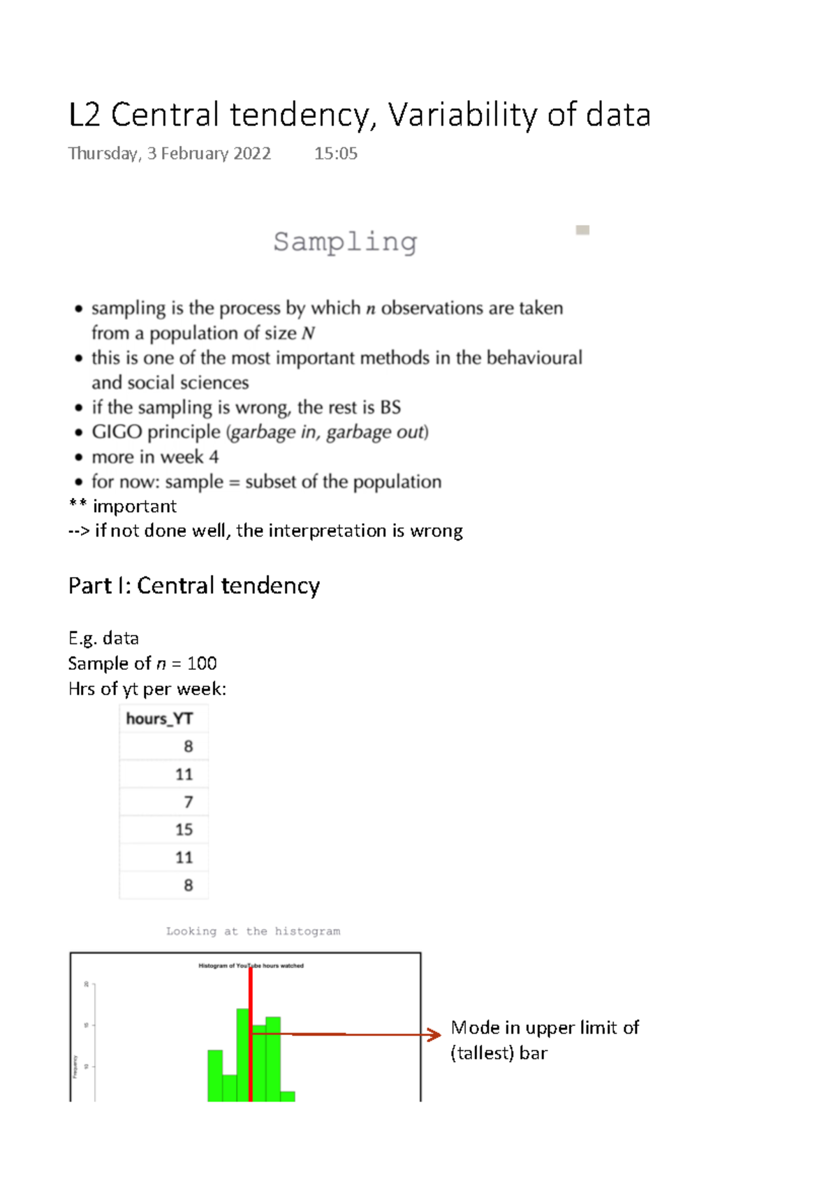 L2 Central tendency, Variability of data - ** important -> if not done well, the interpretation ...
