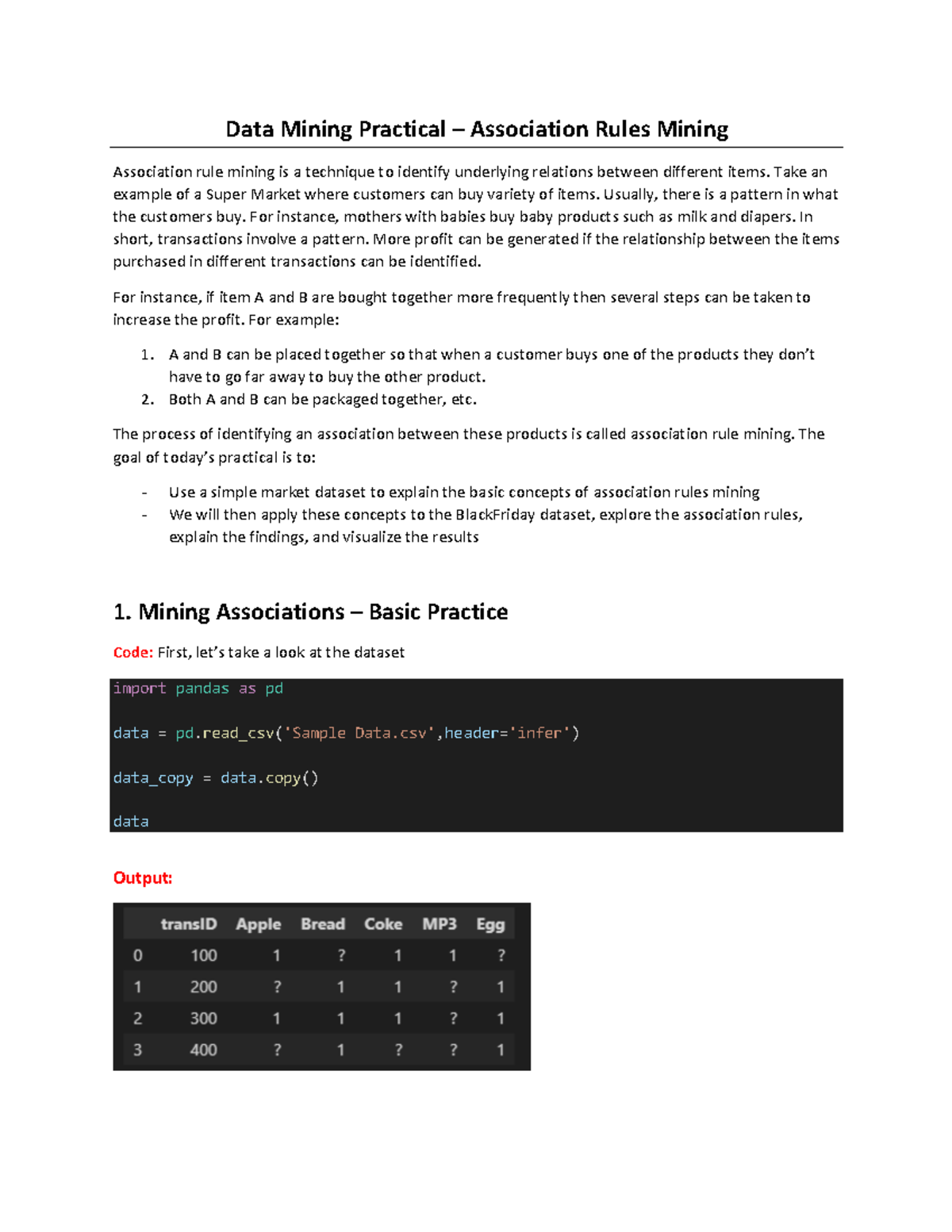 Prac 3 - Python ARM - Week3 - Data Mining Practical – Association Rules Mining Association rule ...