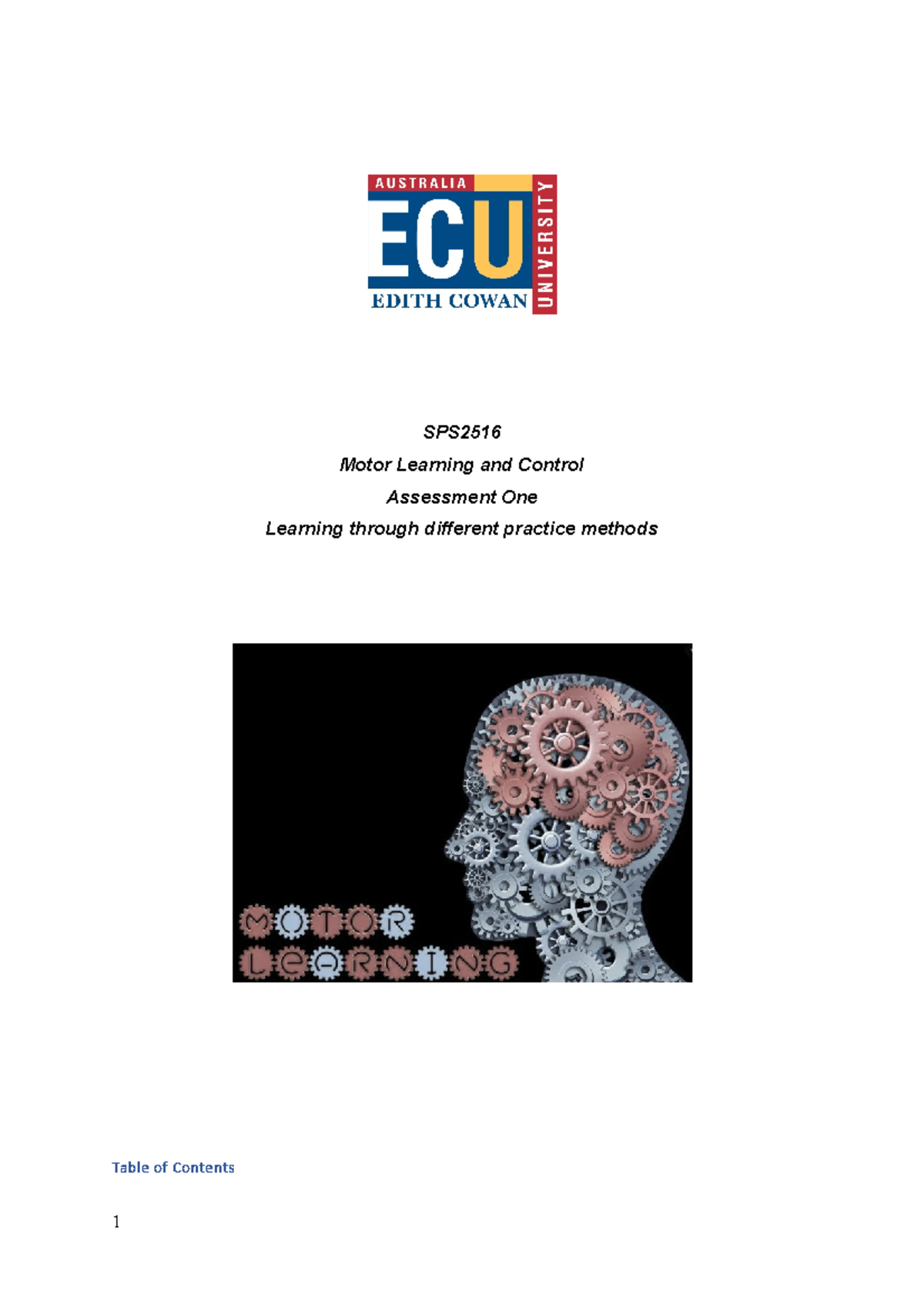 Assignment Motor Learning - SPS Motor Learning and Control Assessment ...