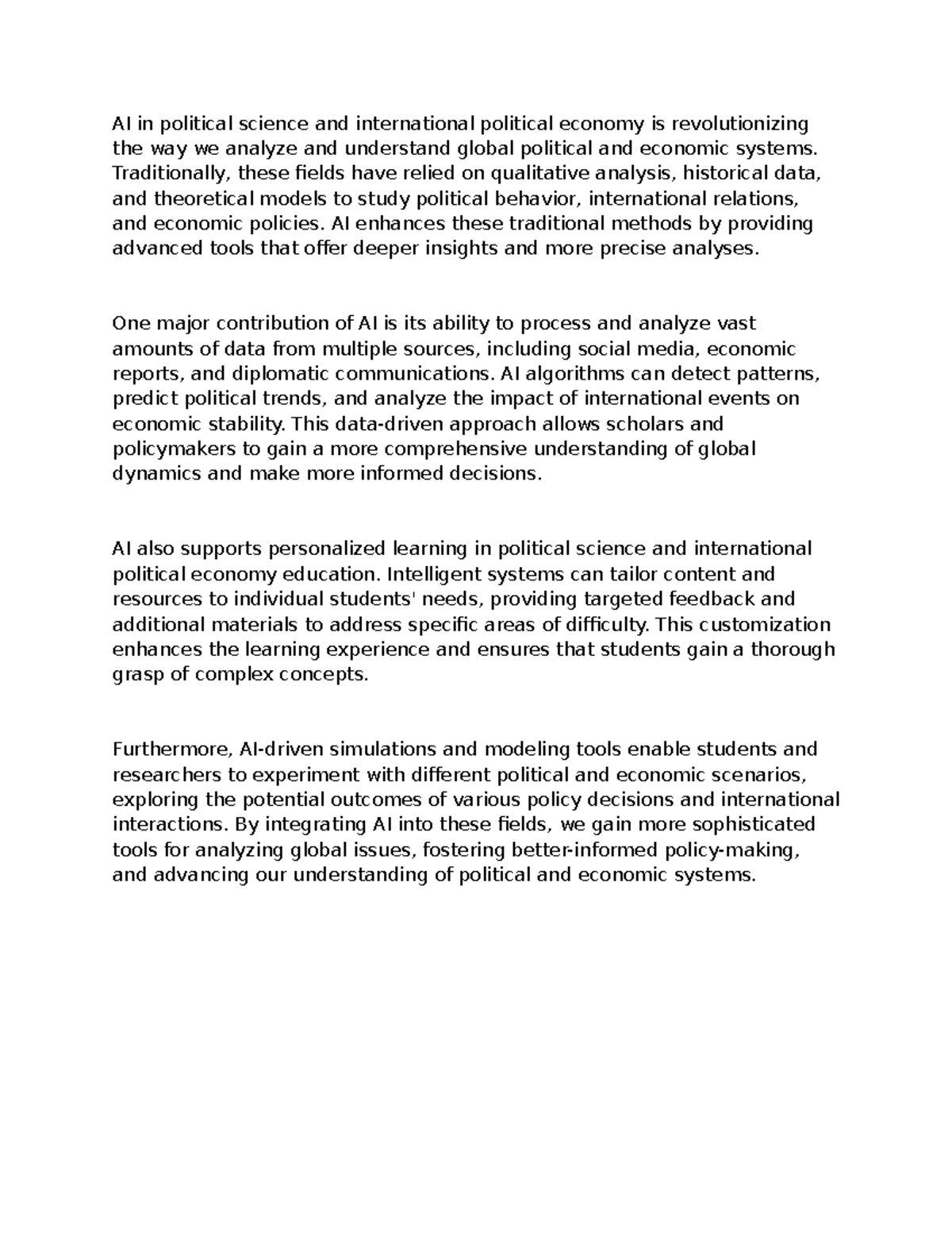 AI in political science and international political economy is ...