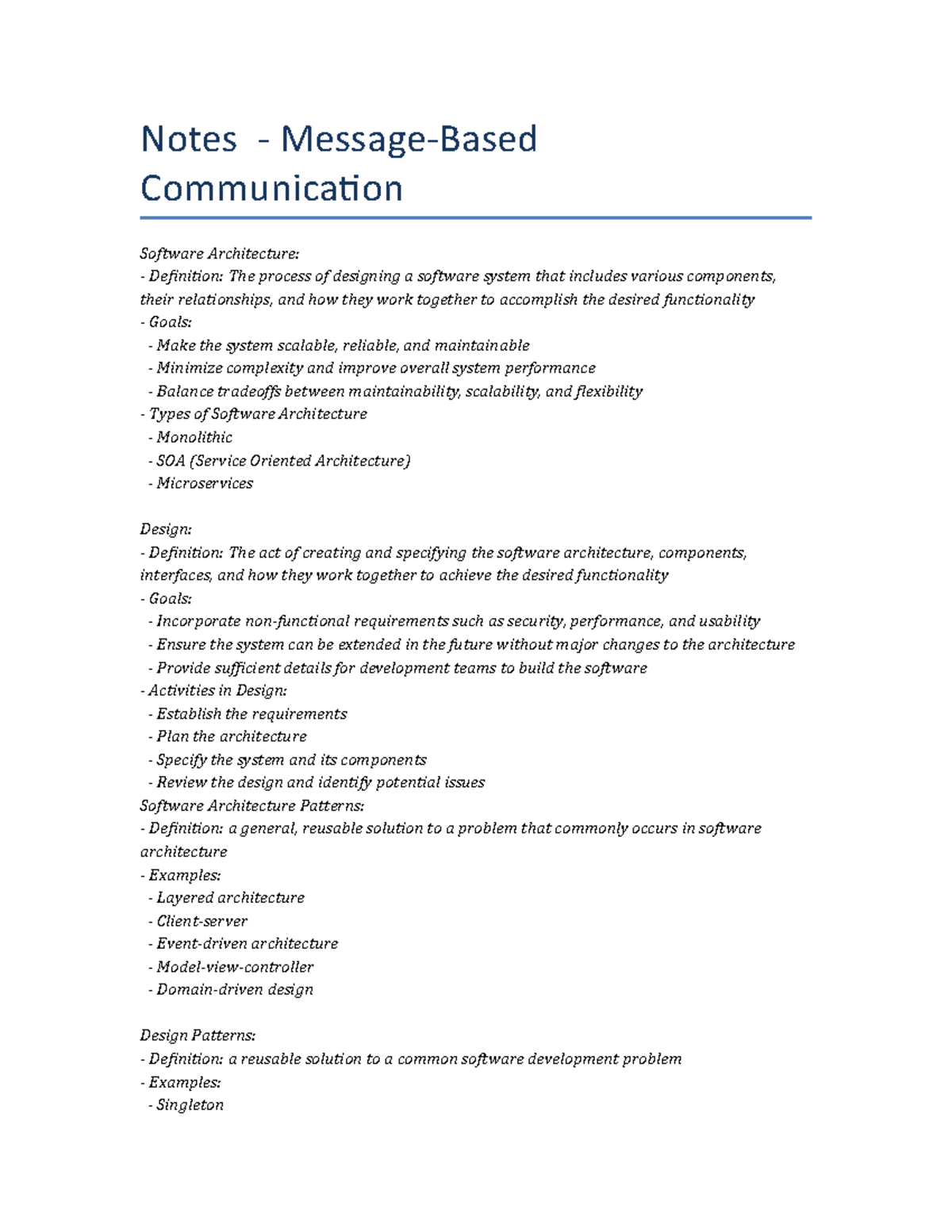 Lecture notes - Message-Based Communication - Notes - Message-Based ...