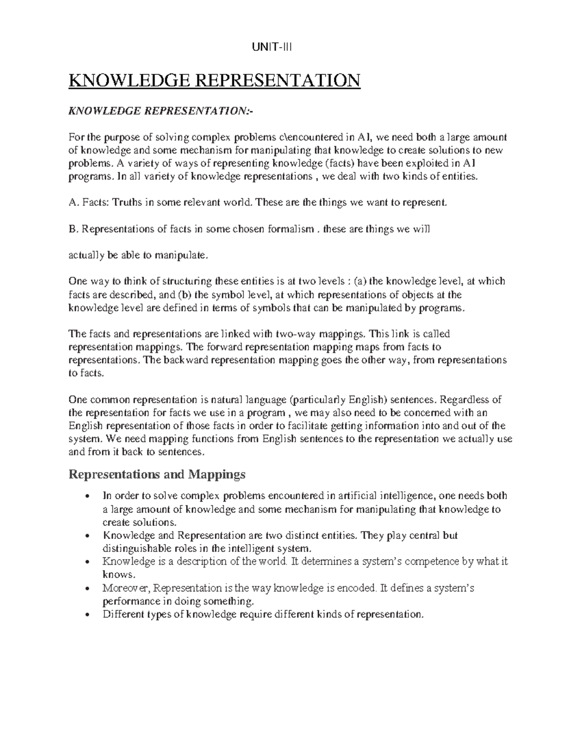 Knowledge Represenations - KNOWLEDGE REPRESENTATION KNOWLEDGE REPRESENTATION:- For the purpose ...