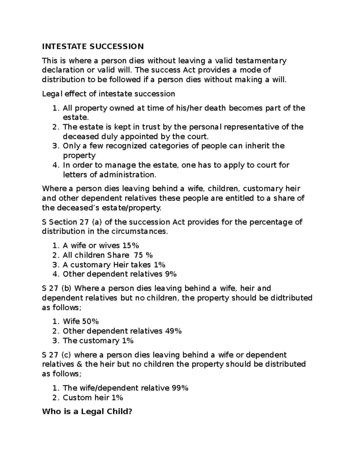 Succession Presentation - INTESTATE SUCCESSION This is where a person ...