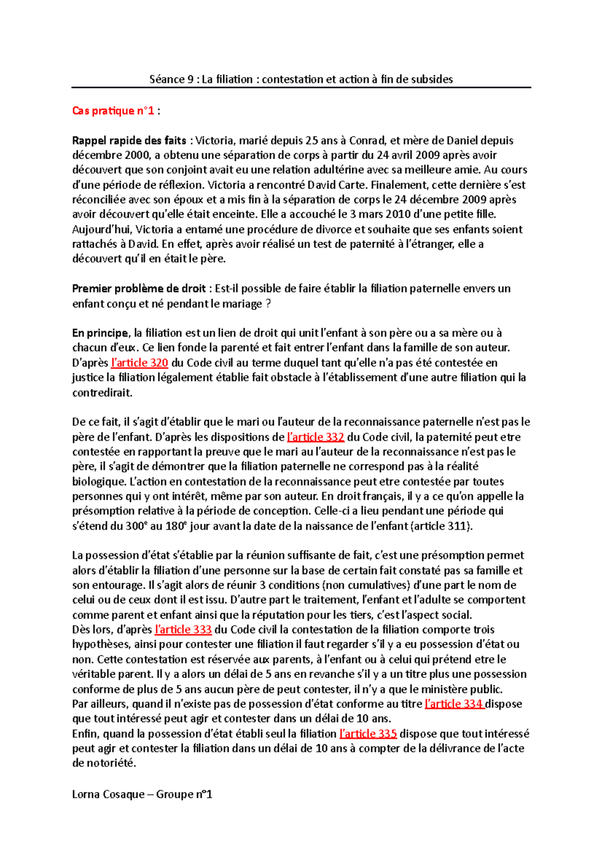 Séance 9 - La filiation - contestation et action à fin de subsides ...